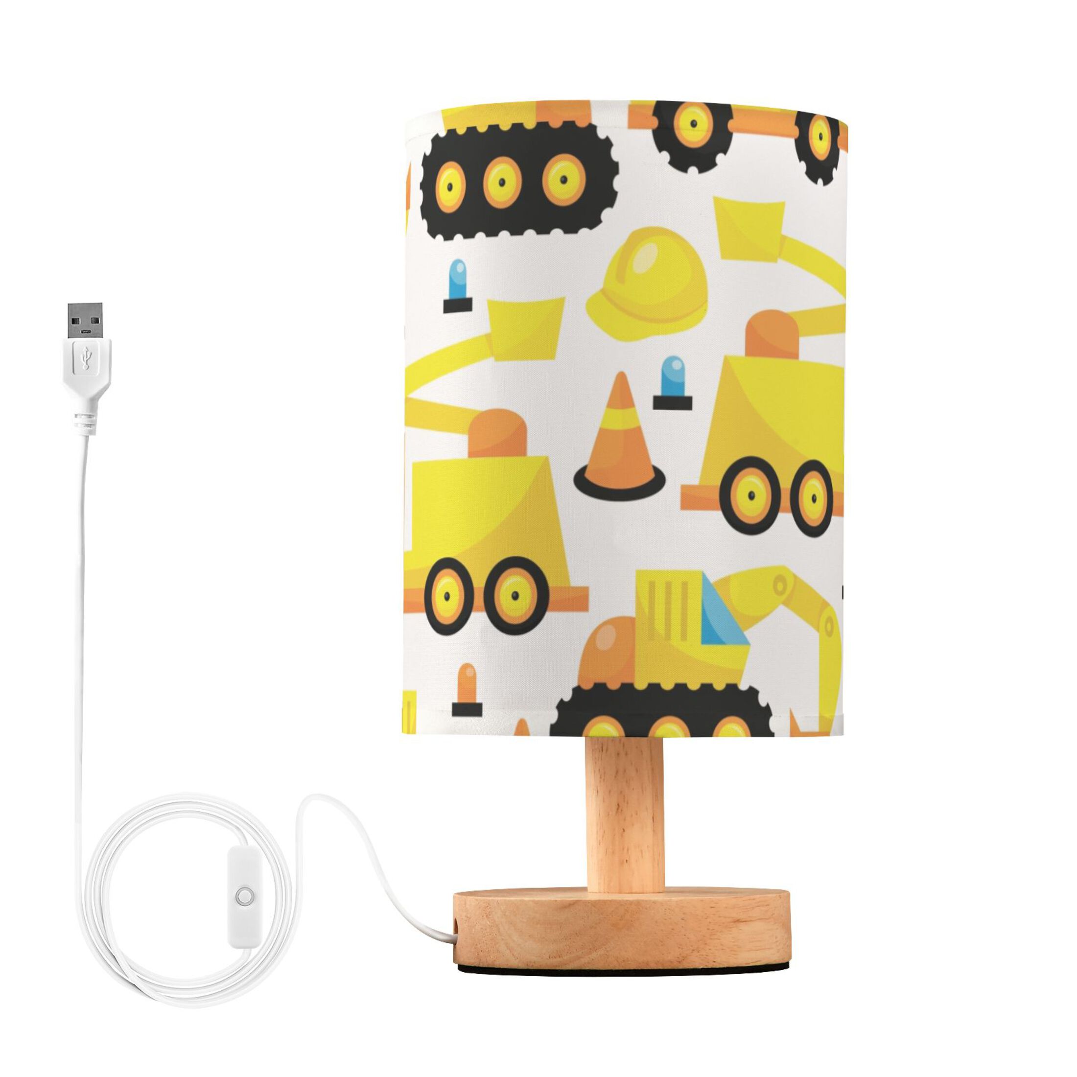 Cartoon Trucks Yellow Pattern Bedside Table Lamp LED Warm Lights with ...