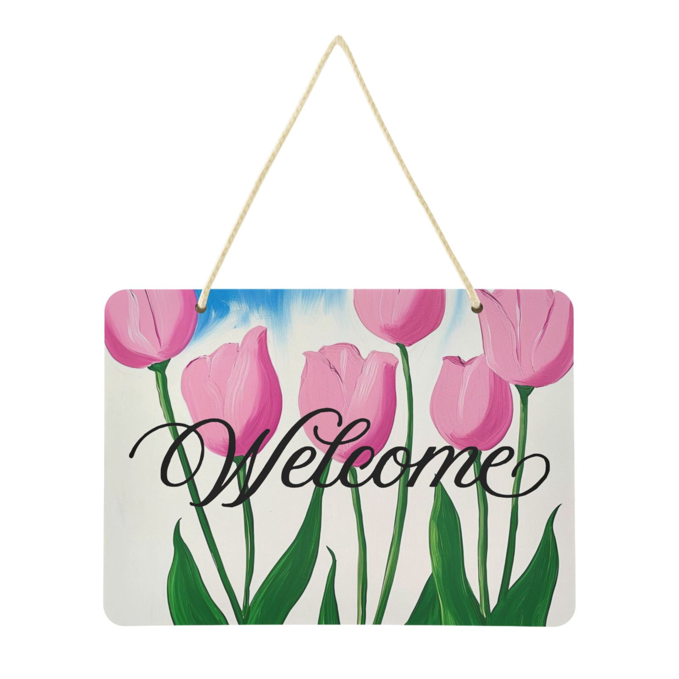 Cartoon Tulip Flower Welcome Sign Front Door PVC 14x10 inch Hanger ...
