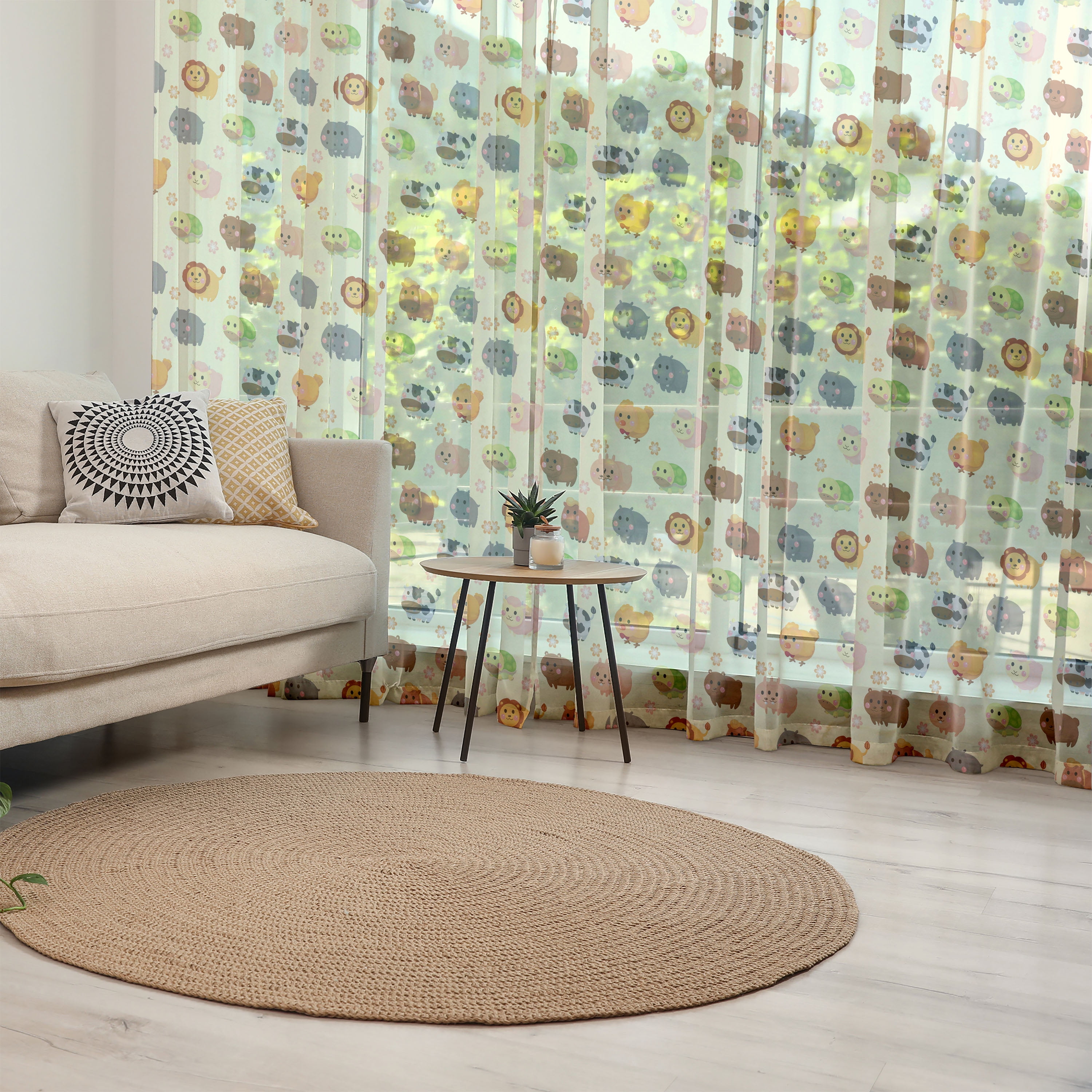 Cartoon Tulle Curtains with Rod Pocket, Animals with Simplistic Art ...