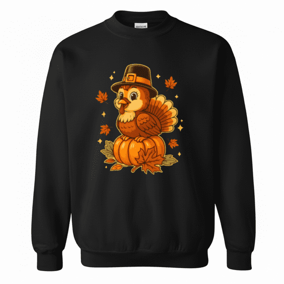 Cartoon Turkey Pumpkin Harvest Thanksgiving Fall Cute Art Sweatshirt up ...