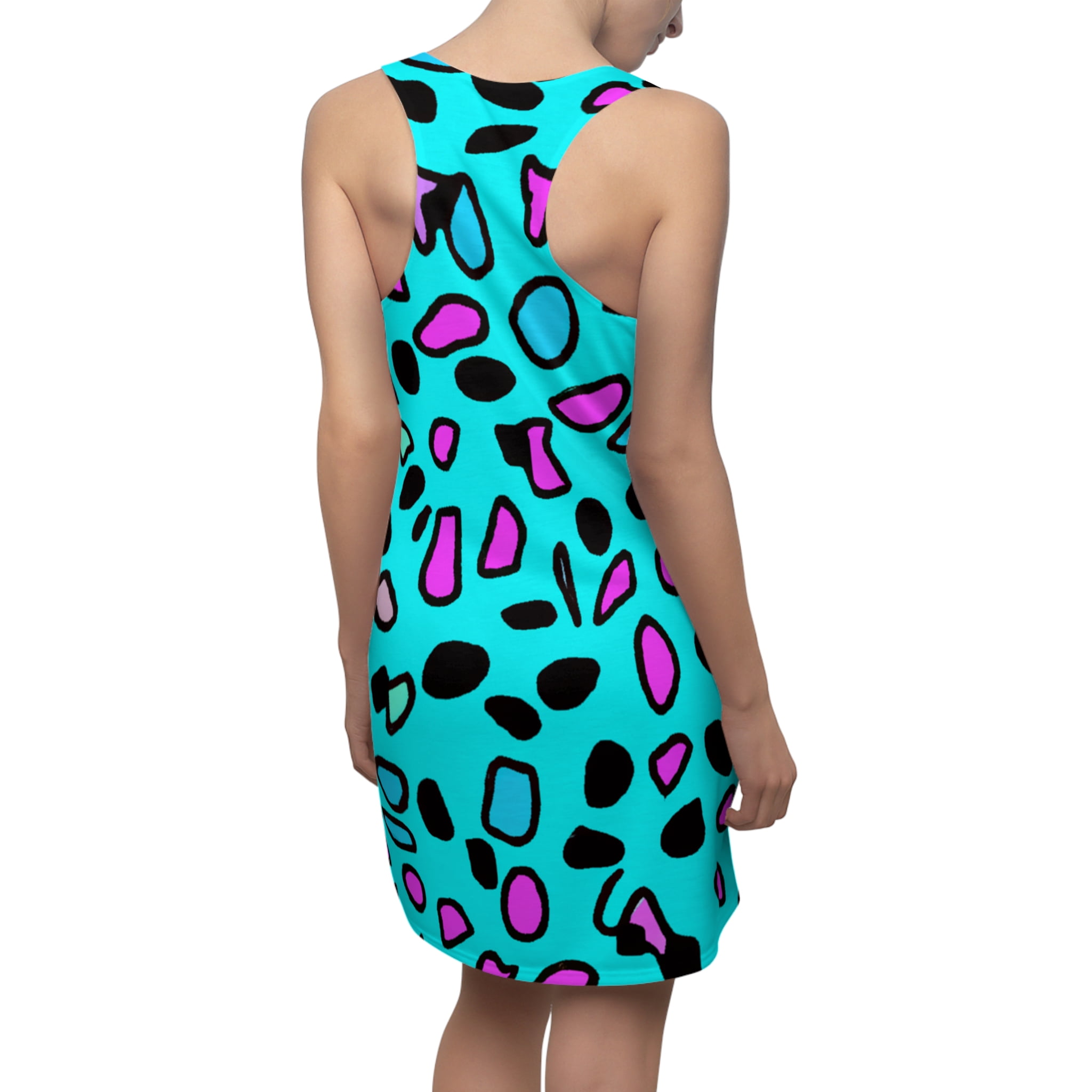 Cartoon Turquoise & Gems - AI Art - Women's Cut & Sew Racerback Dress ...