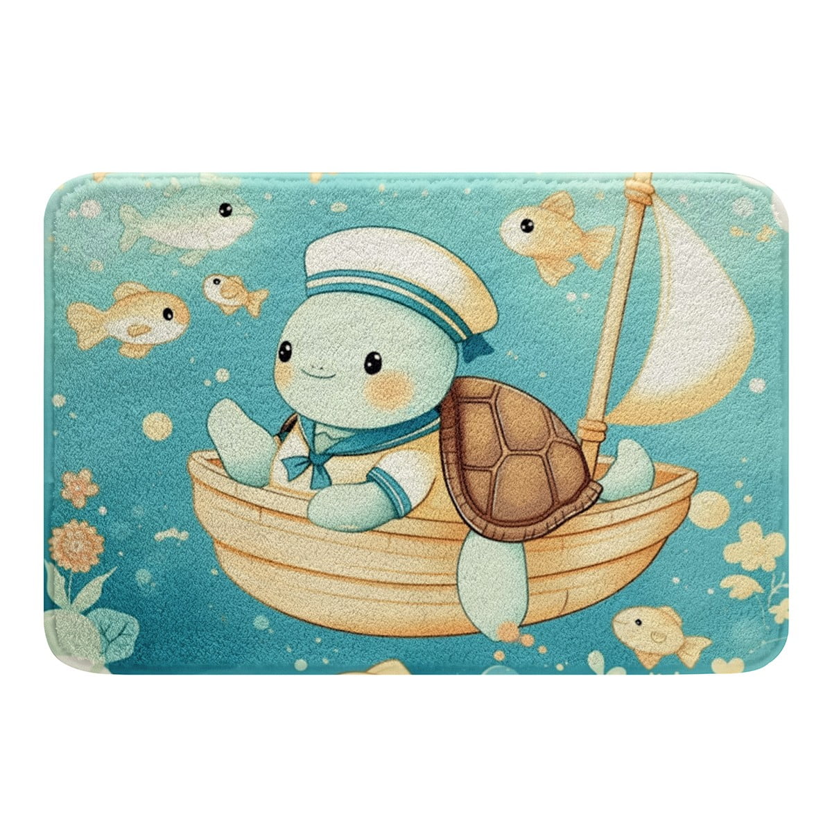 Cartoon Turtle 16"X 24" Bath Mat Teal Ocean Animals Bathroom Rug ...