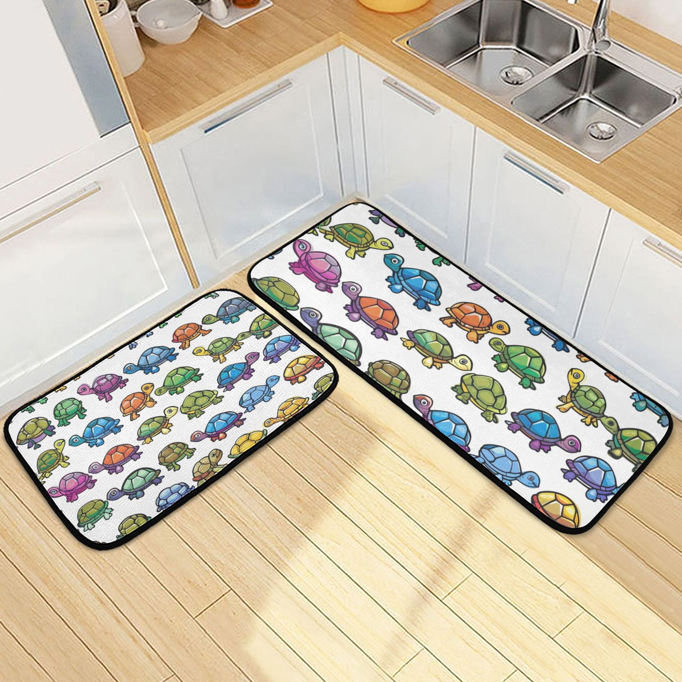 Cartoon Turtle Cute Kitchen Rugs Set of 2 Non Slip Floor Foam Mat ...