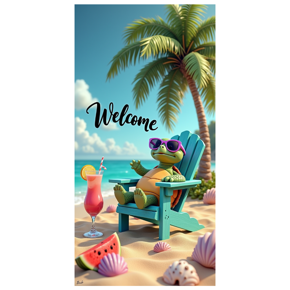 Cartoon Turtle Illustration Tropical Welcome Banner for Beach Party ...
