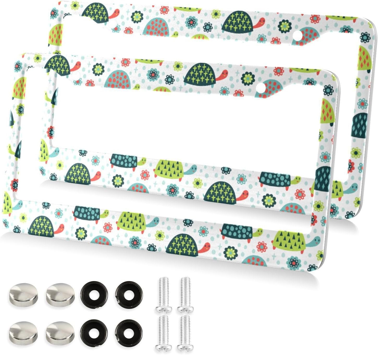 Cartoon Turtle License Plate Frame - 2 Pack Universal Stainless Steel ...