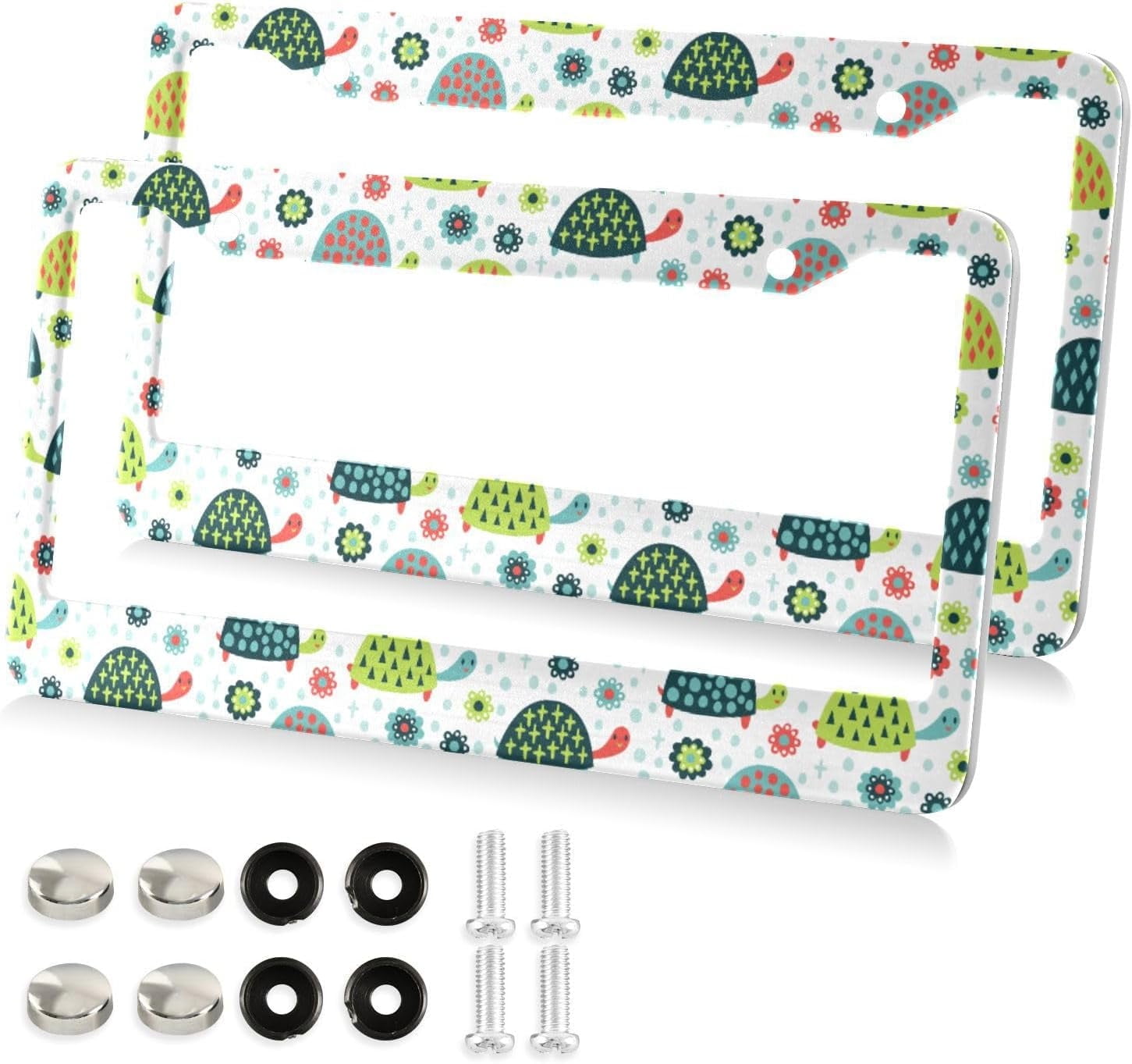 Cartoon Turtle License Plate Frame - 2 Pack Universal Stainless Steel ...