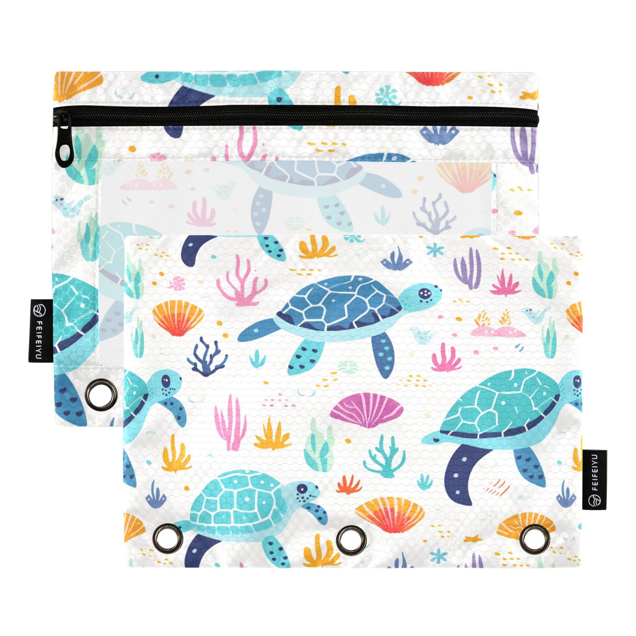 Cartoon Turtle Shells Seaweeds 2 Pack Pencil Pouch for 3 Ring Binder ...