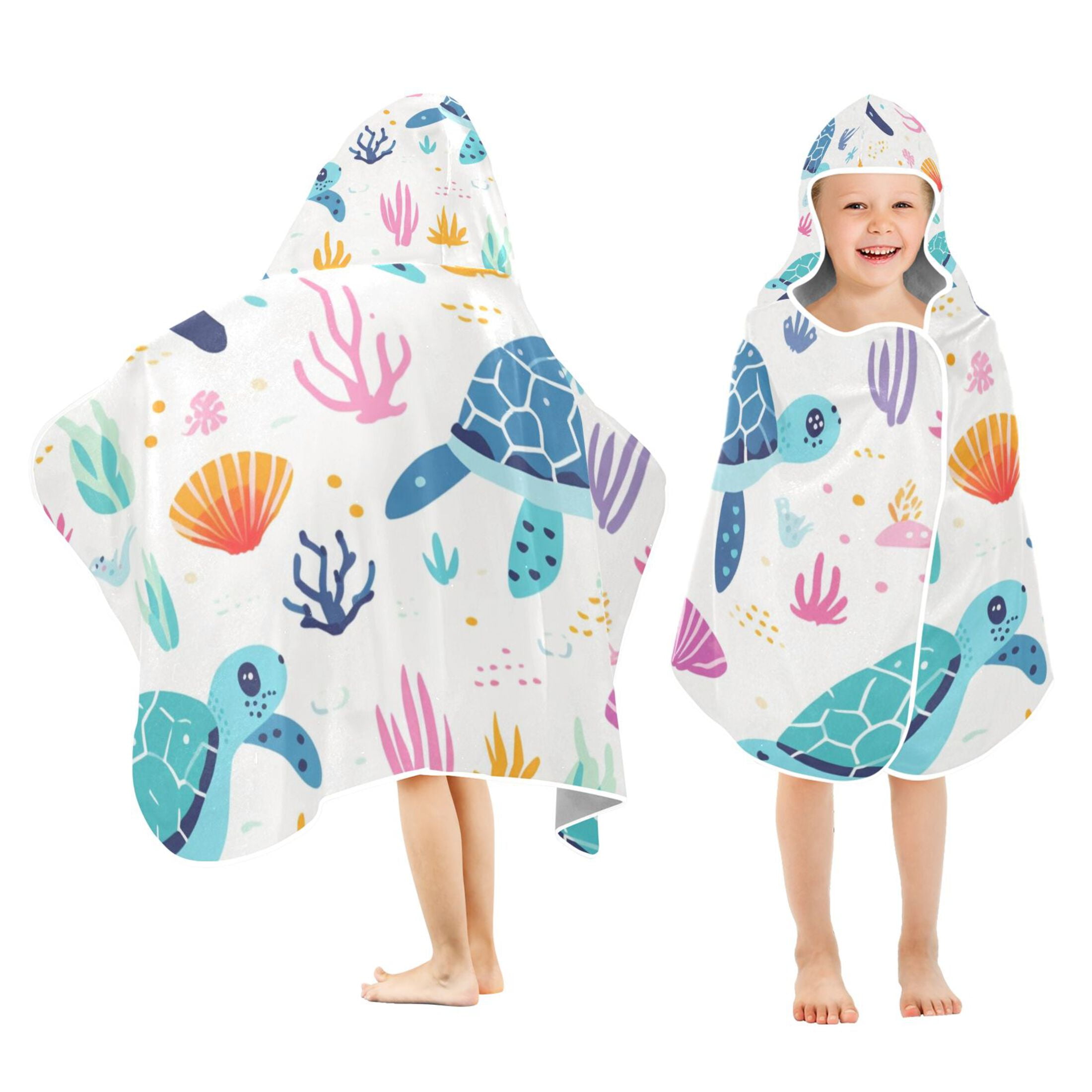 Cartoon Turtle Shells Seaweeds Toddler Hooded Beach Towel 24" x 50 ...