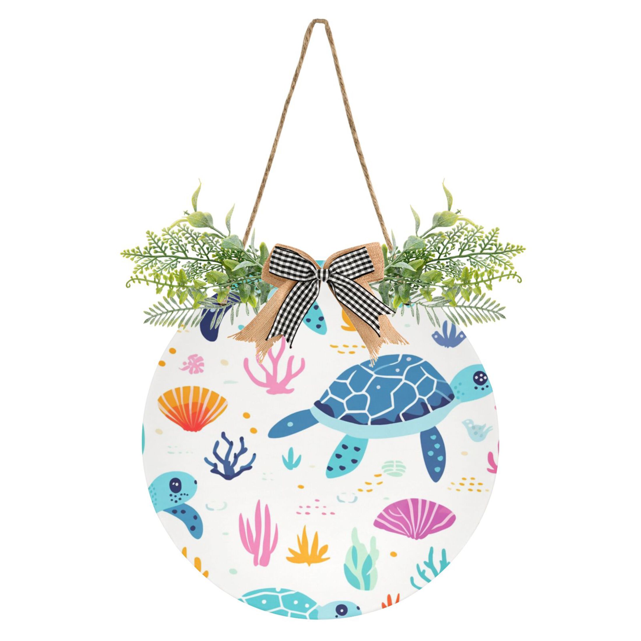 Cartoon Turtle Shells Seaweeds Welcome Front Door Sign Round 12 inch ...