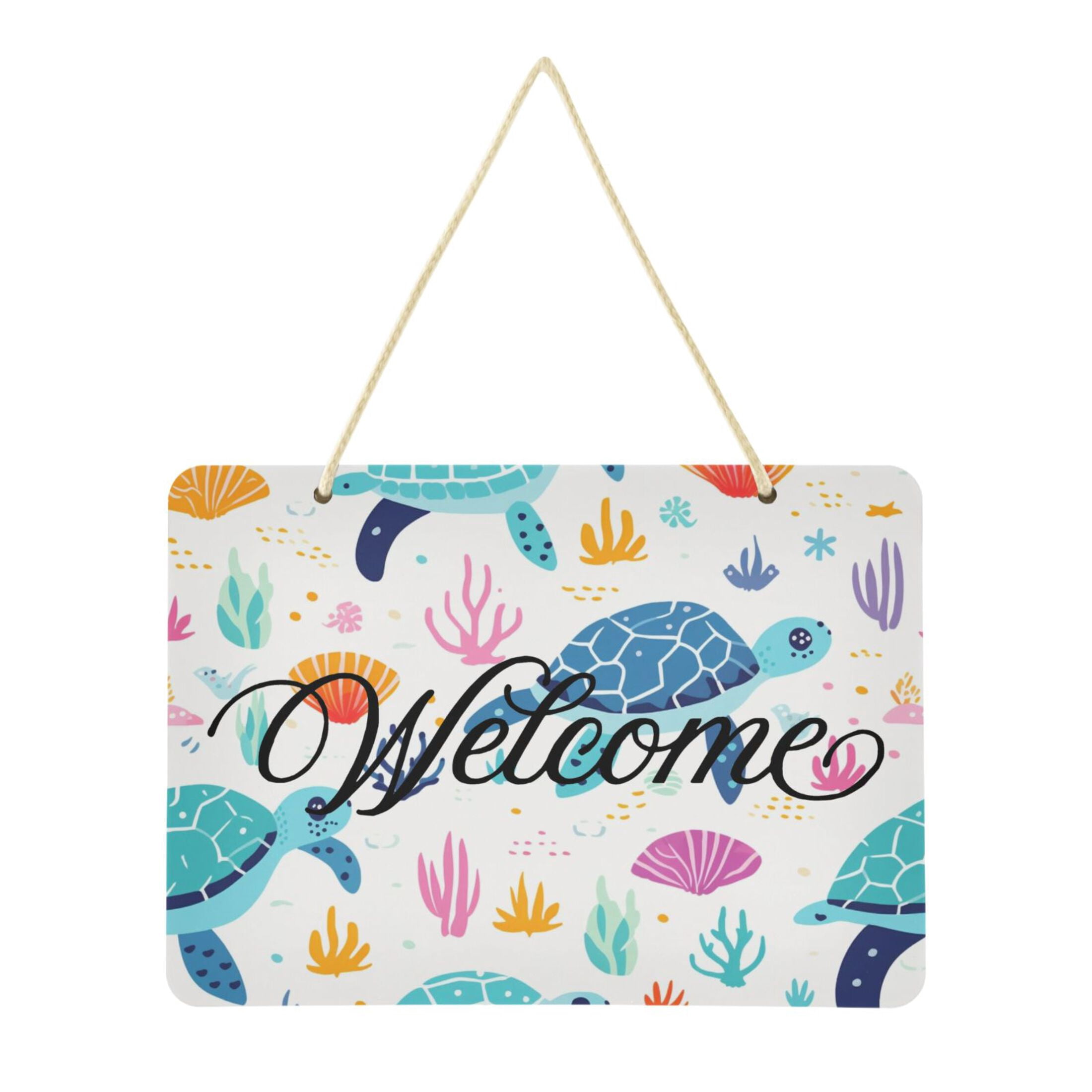 Cartoon Turtle Shells Seaweeds Welcome Sign Front Door PVC 14x10 inch ...