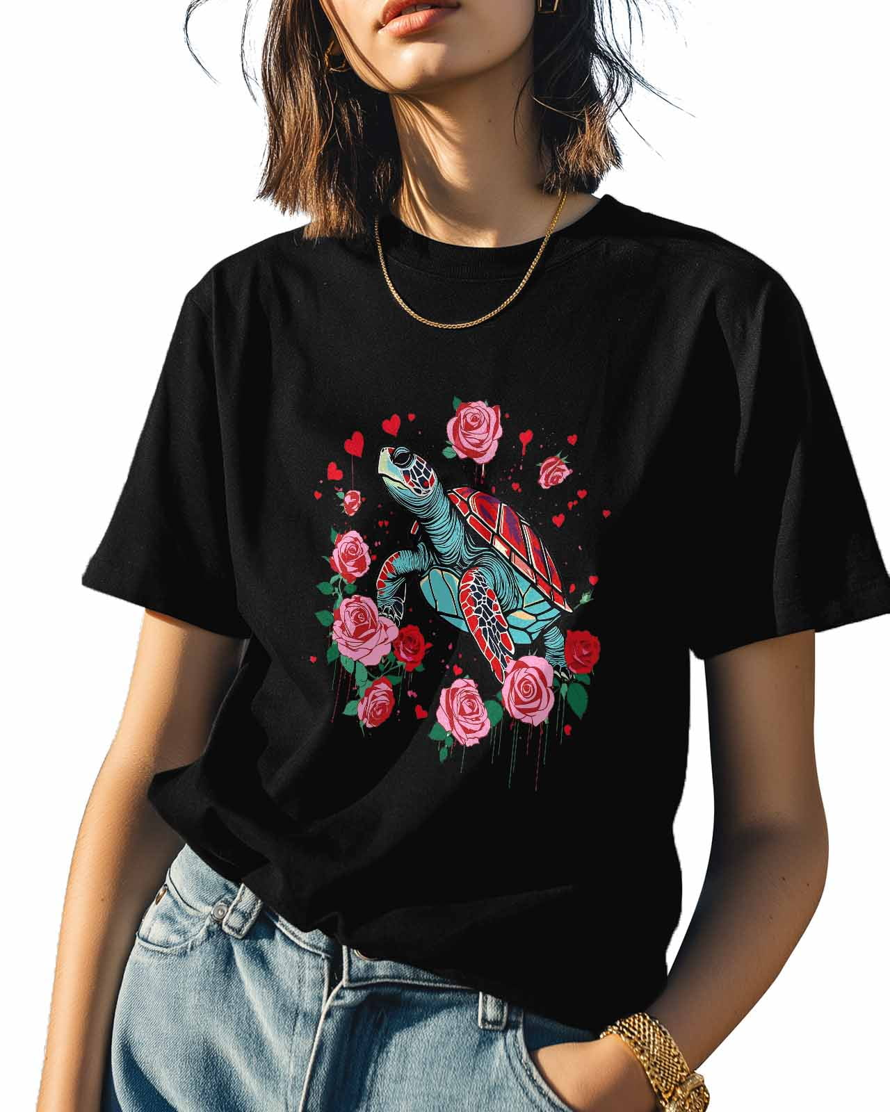 Cartoon Turtle Womens Tshirt Graphic Tees Cotton Crew Neck T-Shirts ...