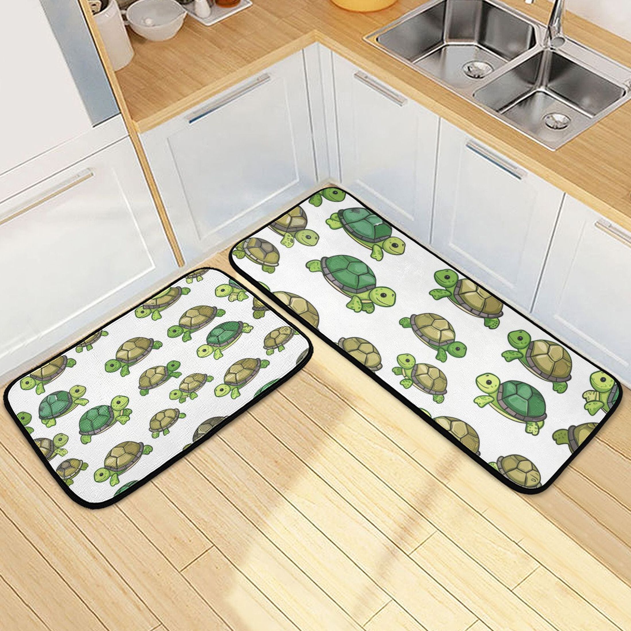 Cartoon Turtles Kitchen Rugs Set of 2 Non Slip Floor Foam Mat Cushioned ...