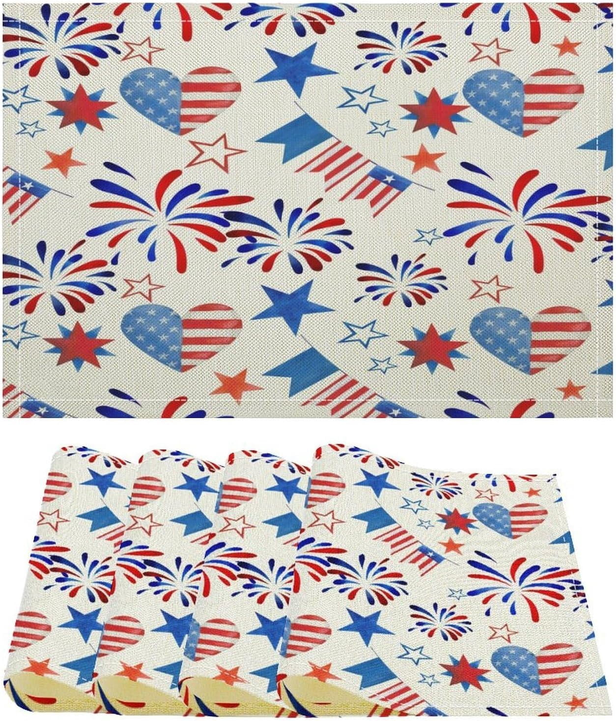 Cartoon USA Flag Placemat,Watercolor Dreamy American Flag Independence ...