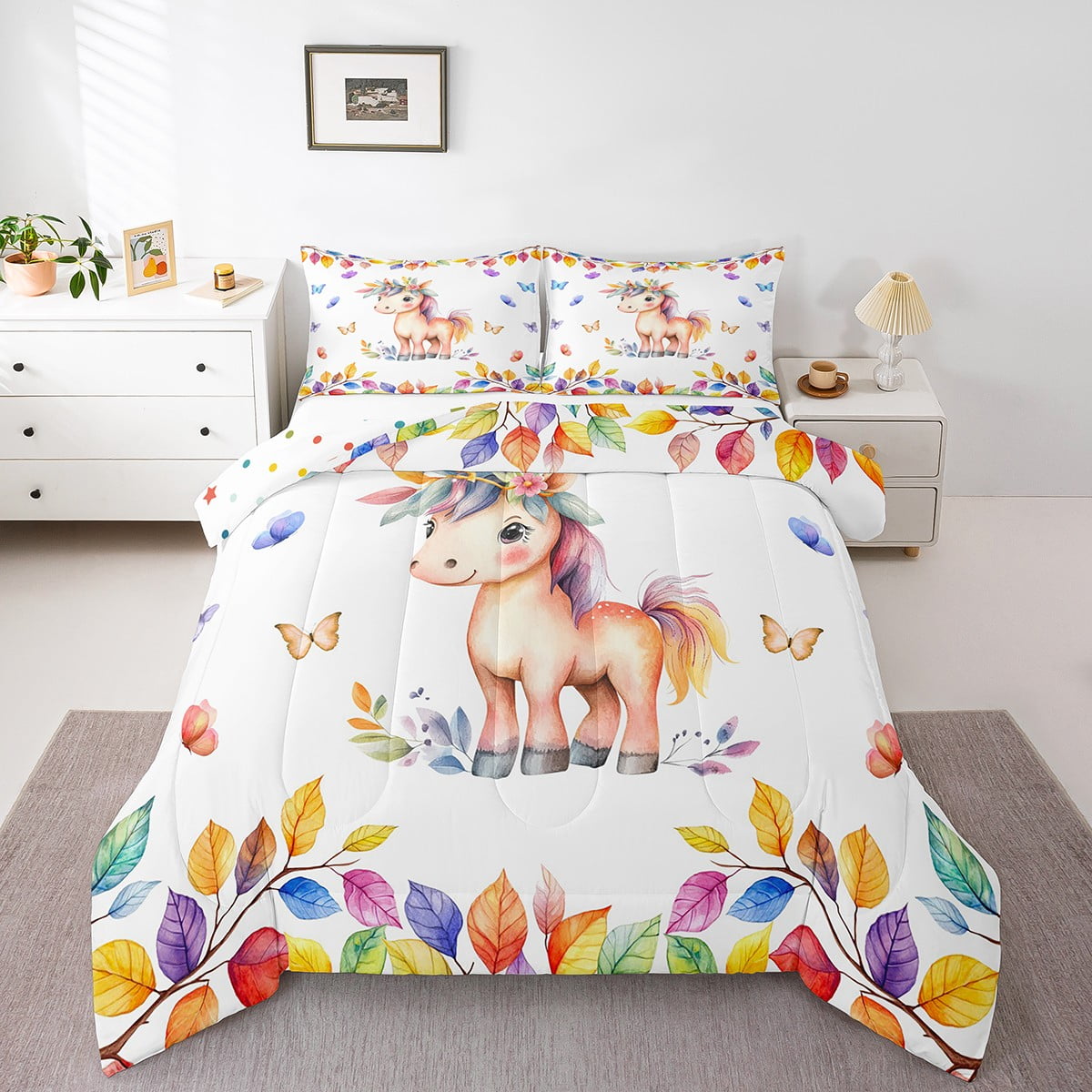 Cartoon Unicorn Bedding King Size for Child Cute Animal Comforter Set ...
