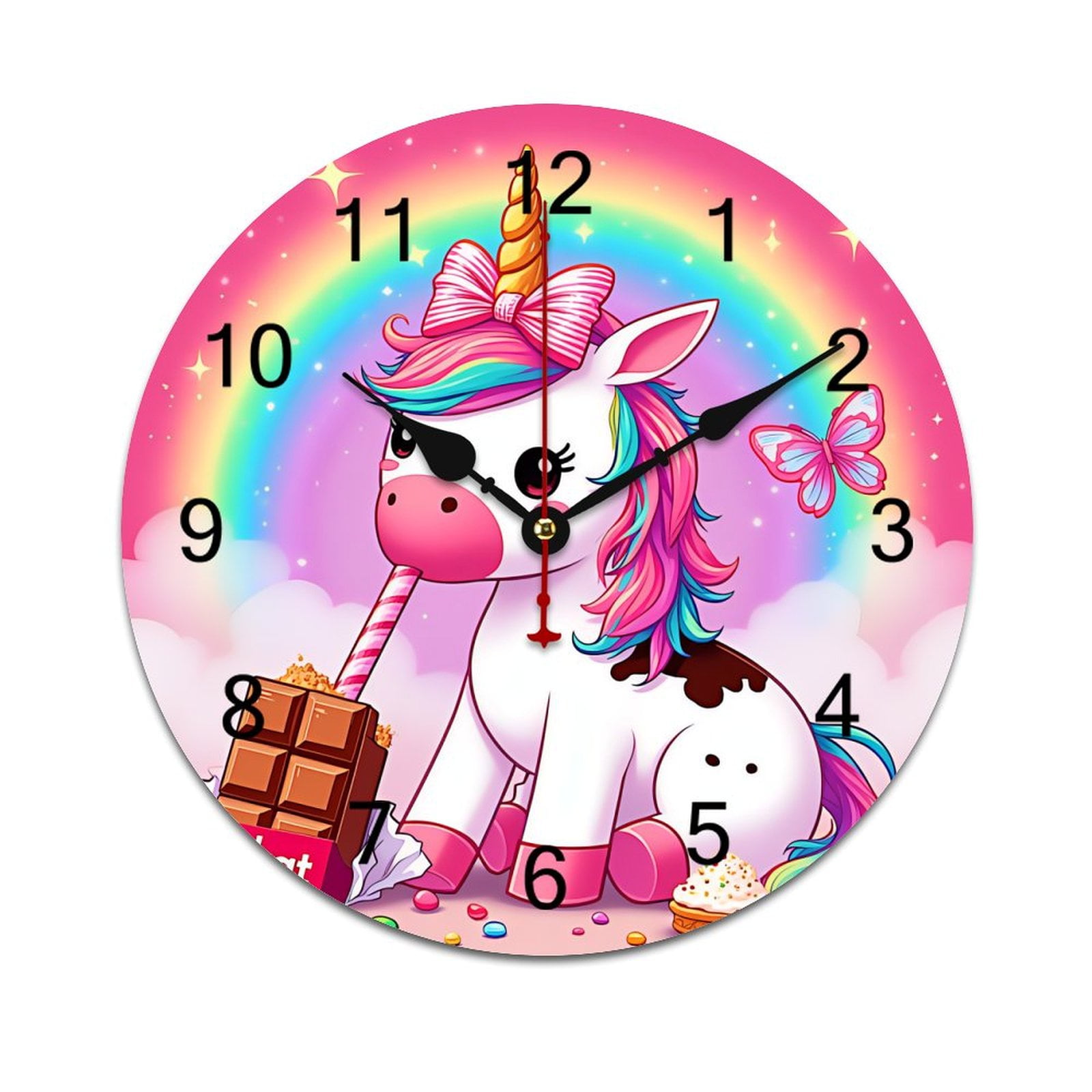 Cartoon Unicorn Butterfly Wings And A Flower with A Rainbow Printed ...