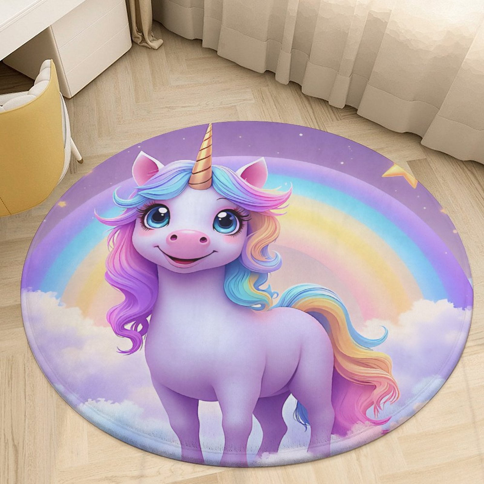 Cartoon Unicorn Butterfly Wings And A Flower with A Rainbow Round Area ...