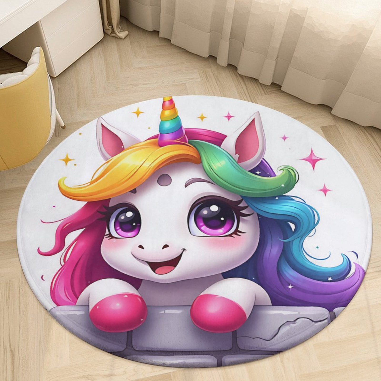 Cartoon Unicorn Butterfly Wings And A Flower with A Rainbow Round Area ...