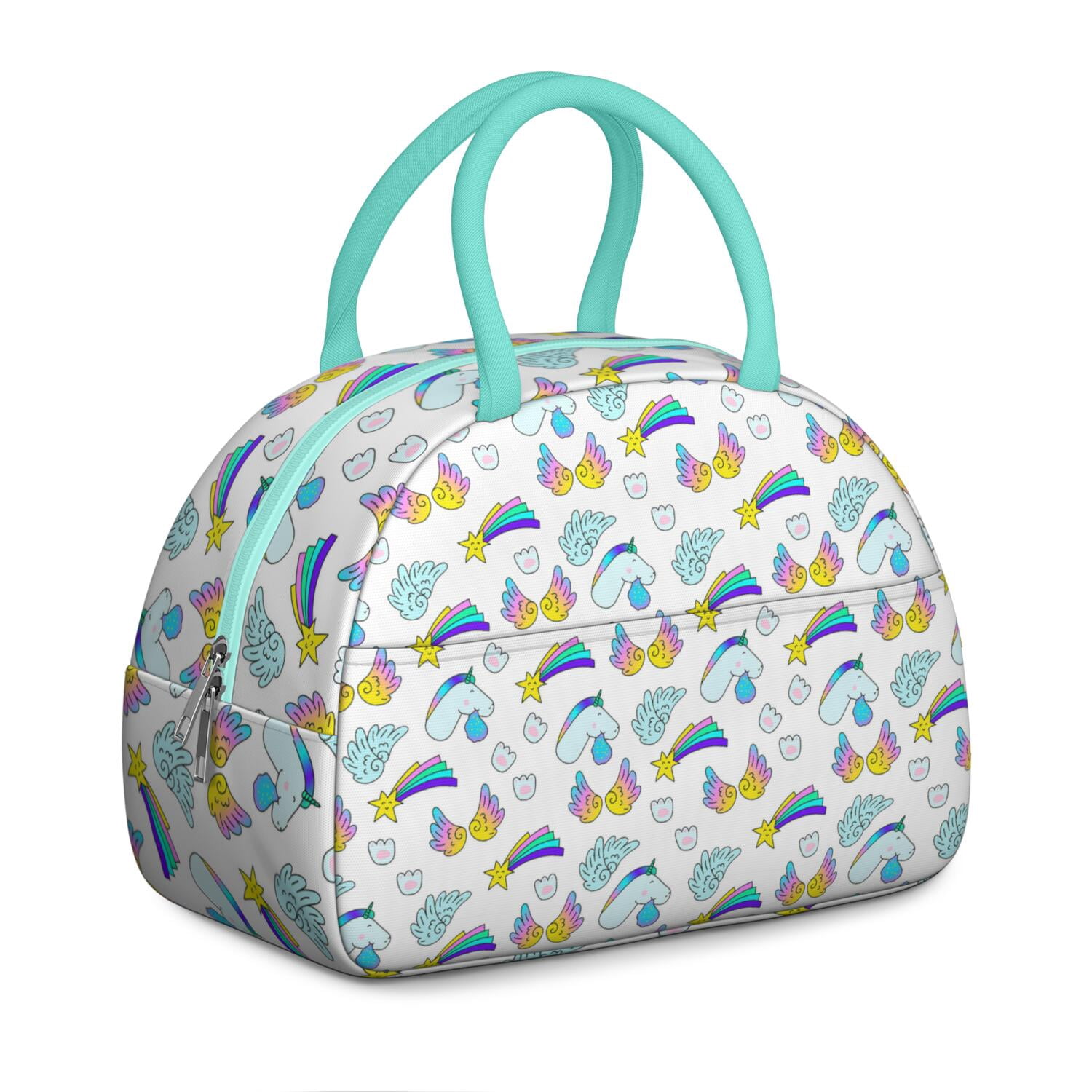 Cartoon Unicorn Lunch Tote - Playful Rainbow & Clouds Print, Reusable ...
