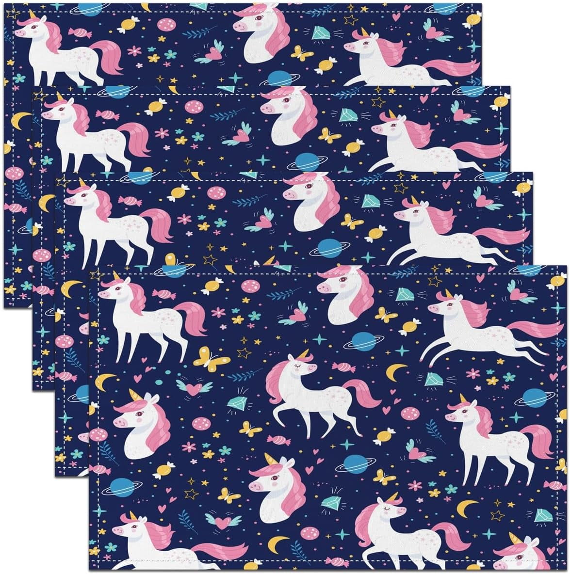 Cartoon Unicorn Placemats Set of 4 Butterfly Placemat for Kitchen ...