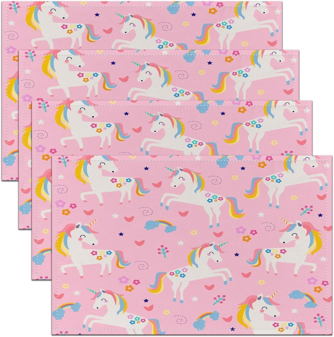 Cartoon Unicorn Placemats Set of 4 Rainbow Placemat for Kitchen Dining ...