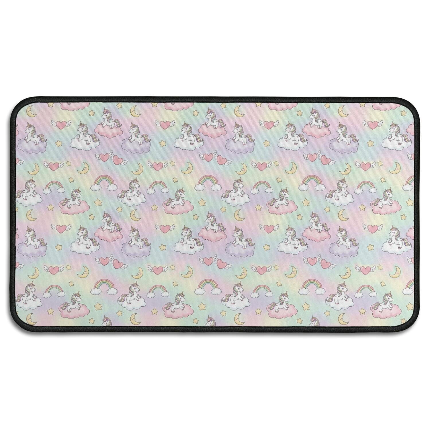 Cartoon Unicorn Rainbow Cloud Moon Heart Pattern Door Rugs,Washable Non ...