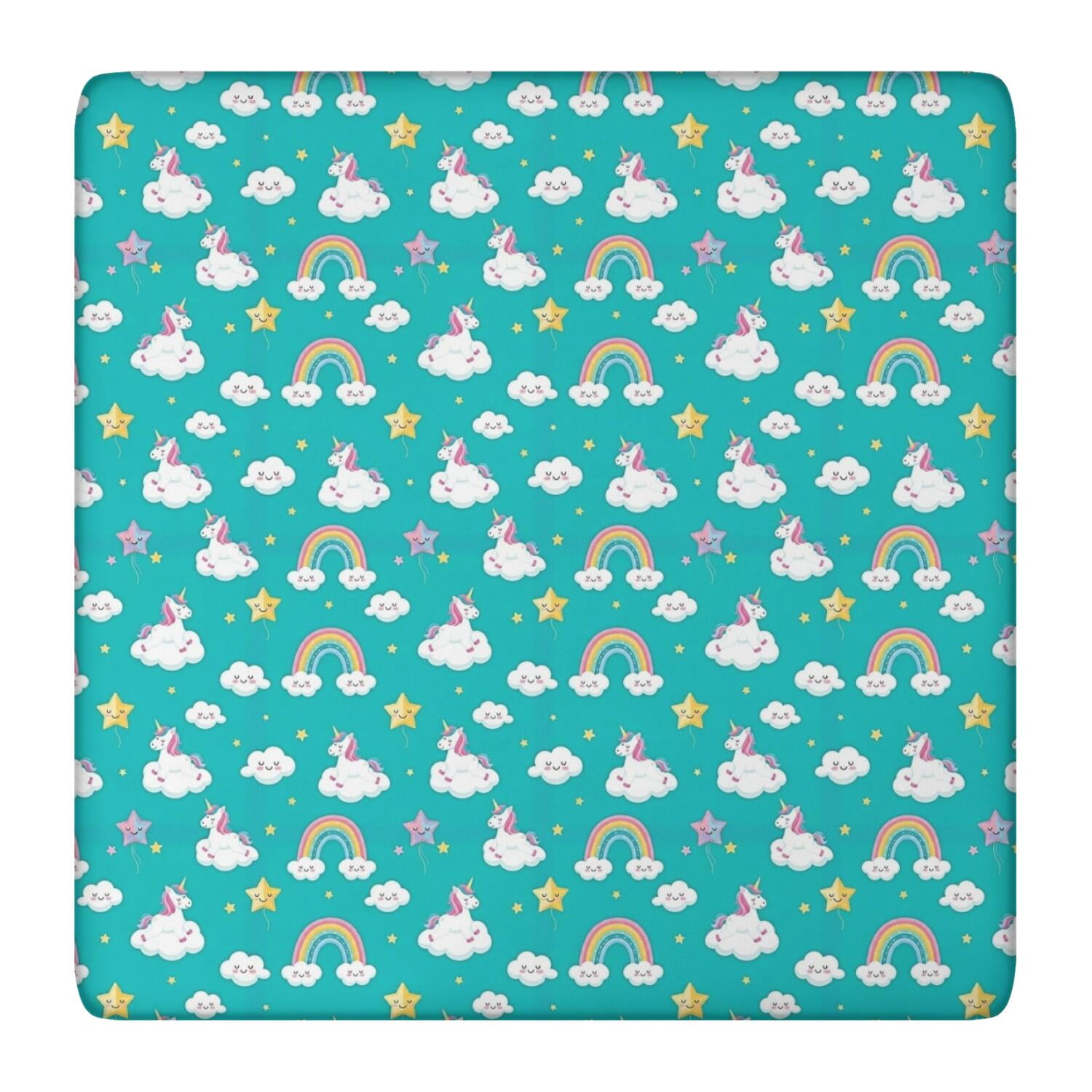 Cartoon Unicorn Rainbow Cloud Star Pattern Square Fitted Tablecloth ...