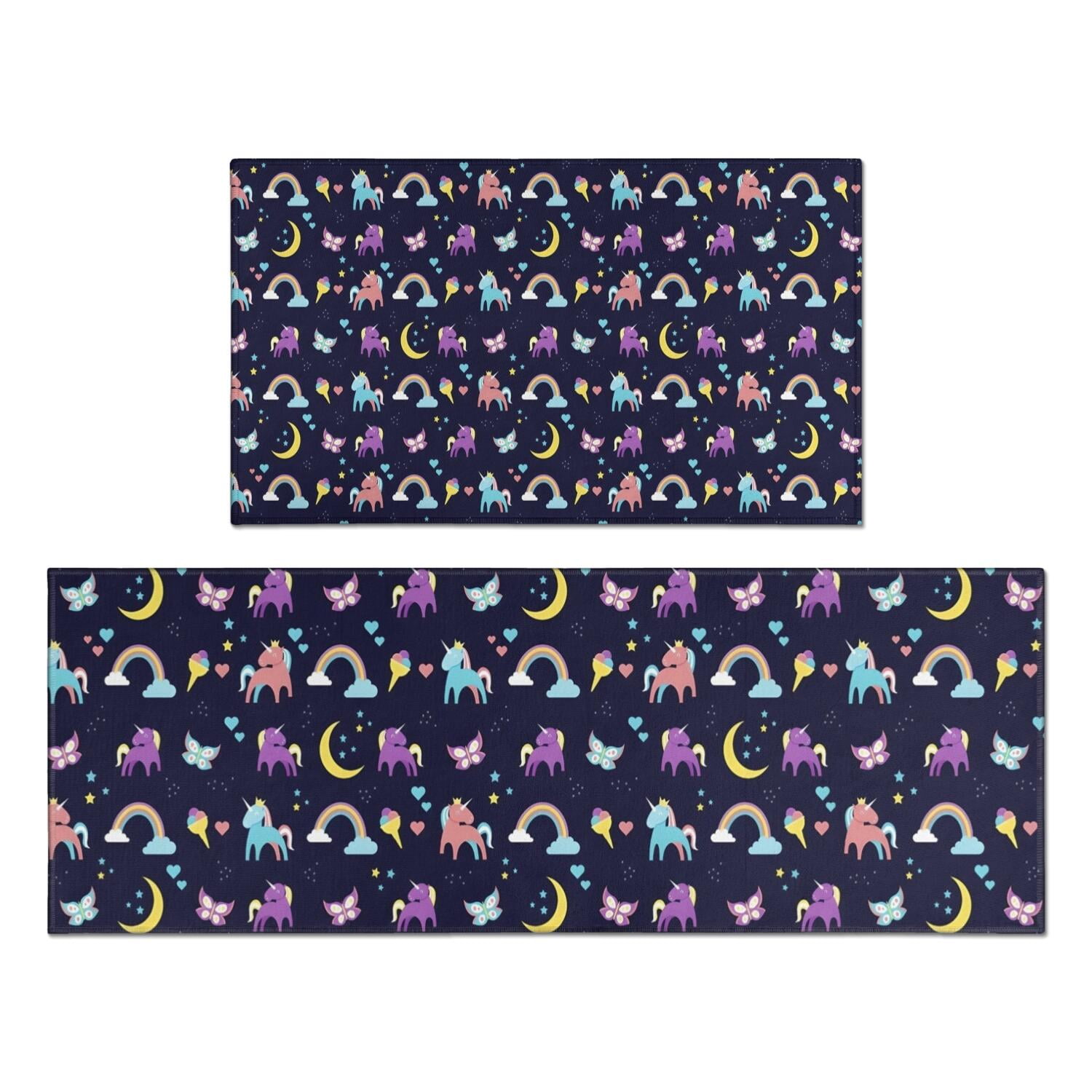 Cartoon Unicorn Rainbow Moon Butterfly Pattern Kitchen Rugs Sets Of 2 ...