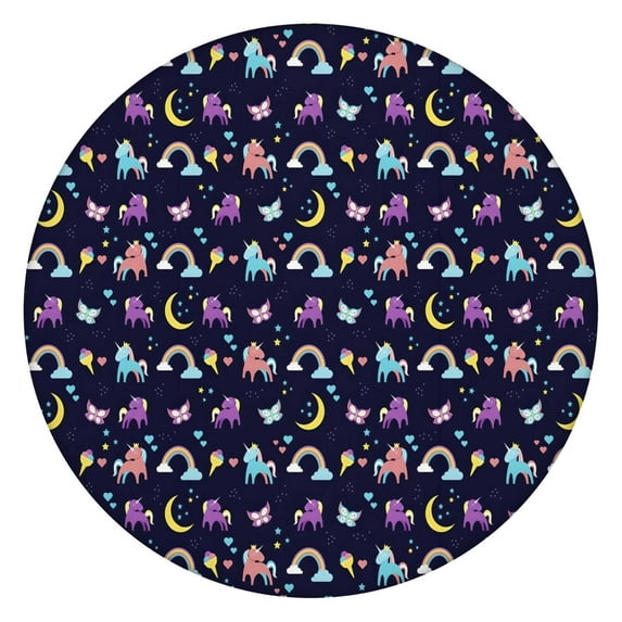 Cartoon Unicorn Rainbow Moon Butterfly Pattern Round Fitted Tablecloth ...