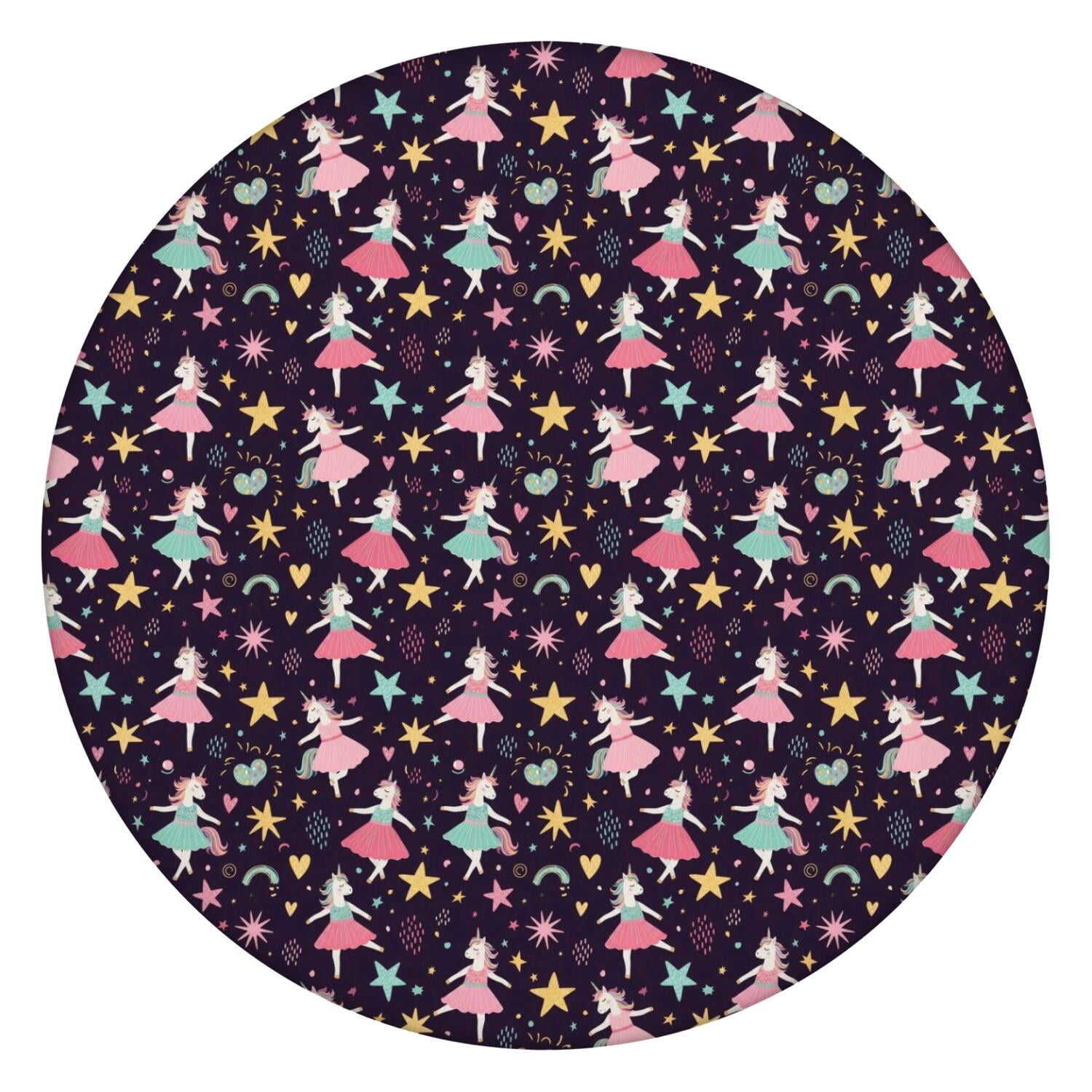 Cartoon Unicorn Star Heart Pattern Round Fitted Tablecloth with Elastic ...