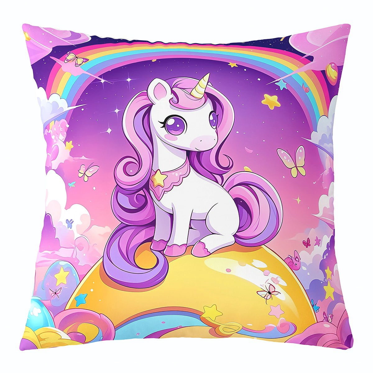 Cartoon Unicorn Throw Pillow Cover 24x24 Inch For Sofa Bed Couch Girls