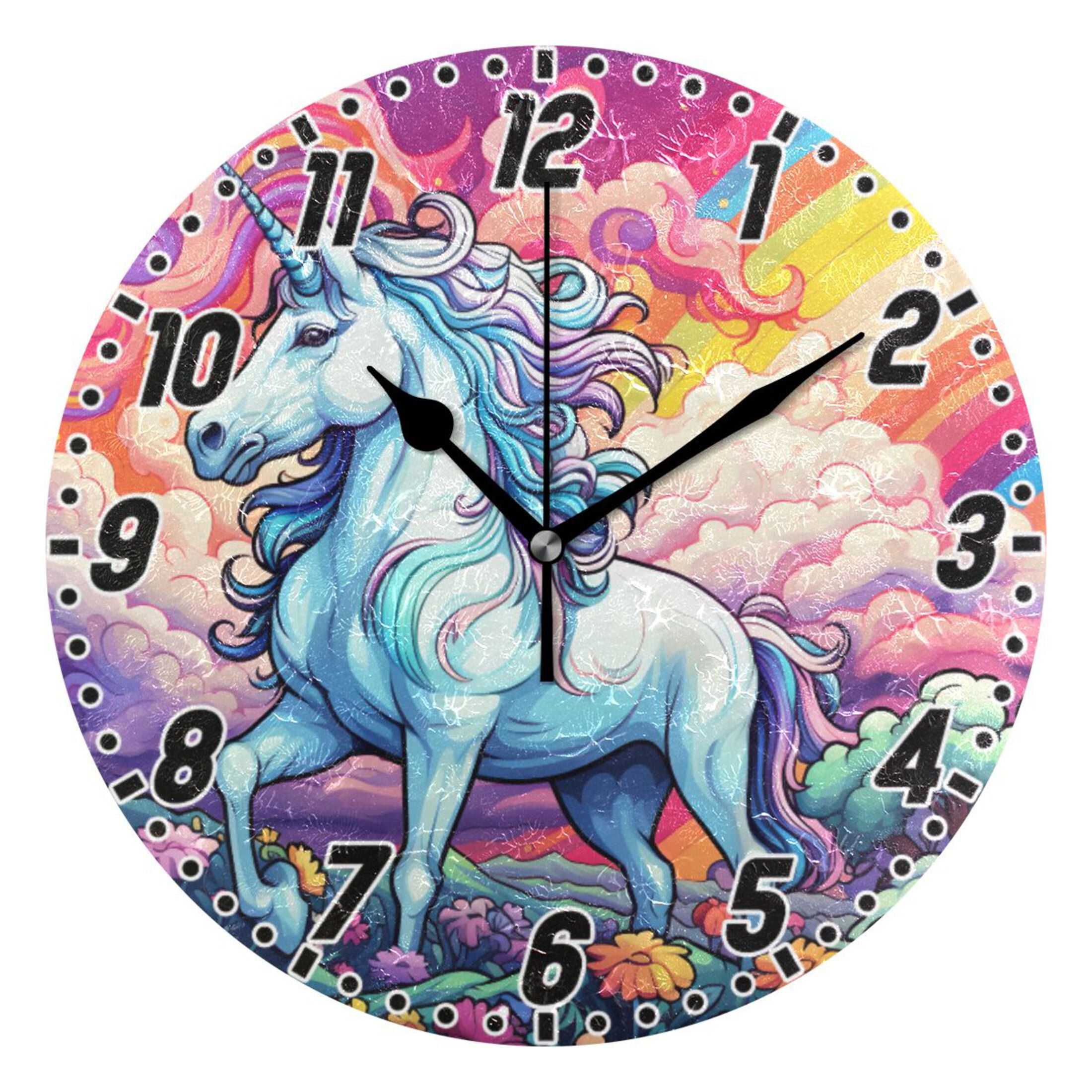 Cartoon Unicorn and Cloud Wall Clock 9.8 inch Battery Operated Clocks ...