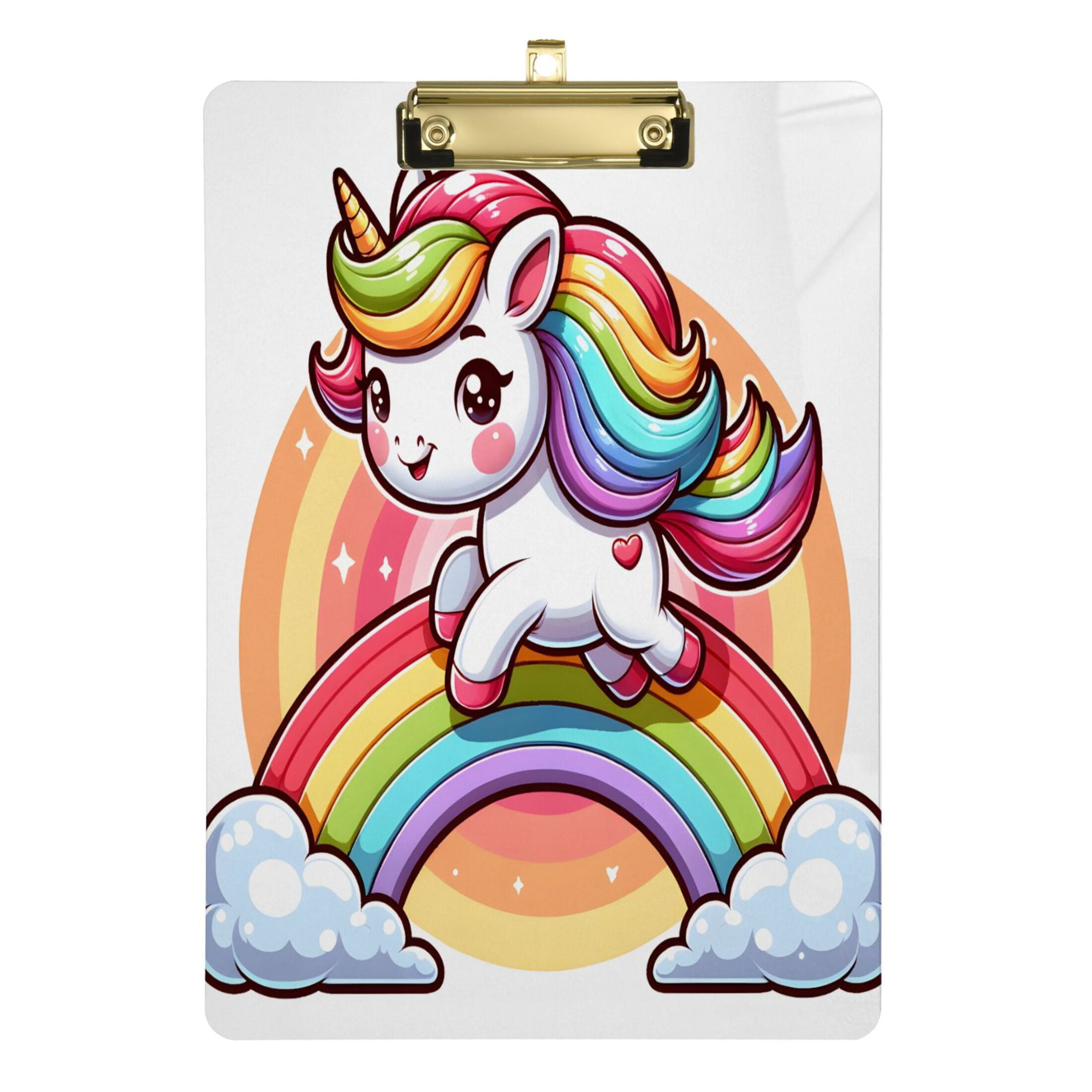 Cartoon Unicorn on Rainbow Acrylic Clipboards A4 Standard Letter Size ...
