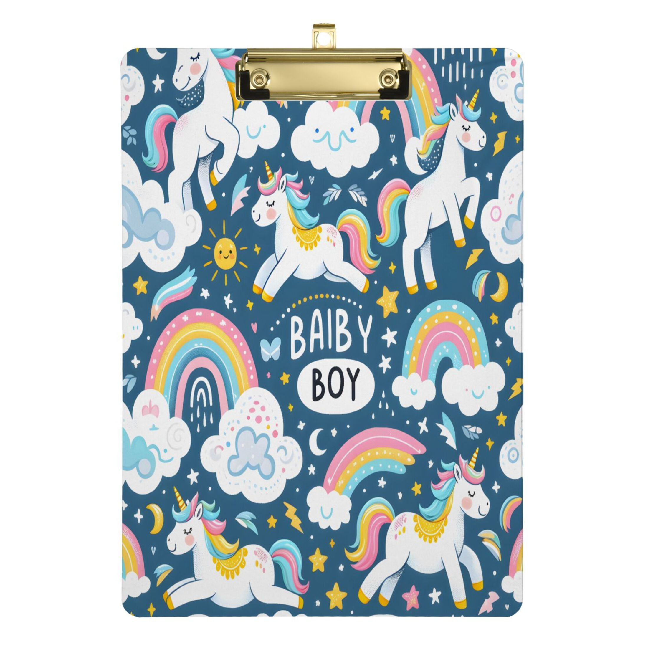 Cartoon Unicorns Rainbows and Clouds Acrylic Clipboards A4 Standard ...