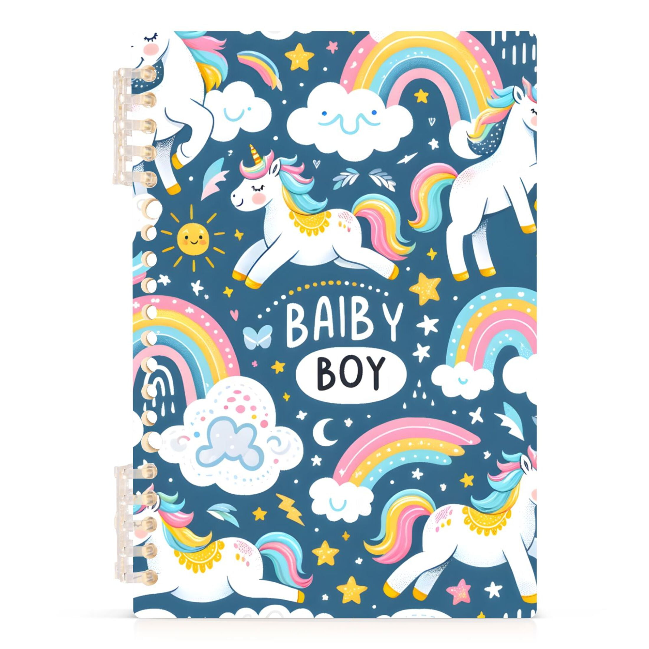 Cartoon Unicorns Rainbows and Clouds Spiral Journal Notebook College ...