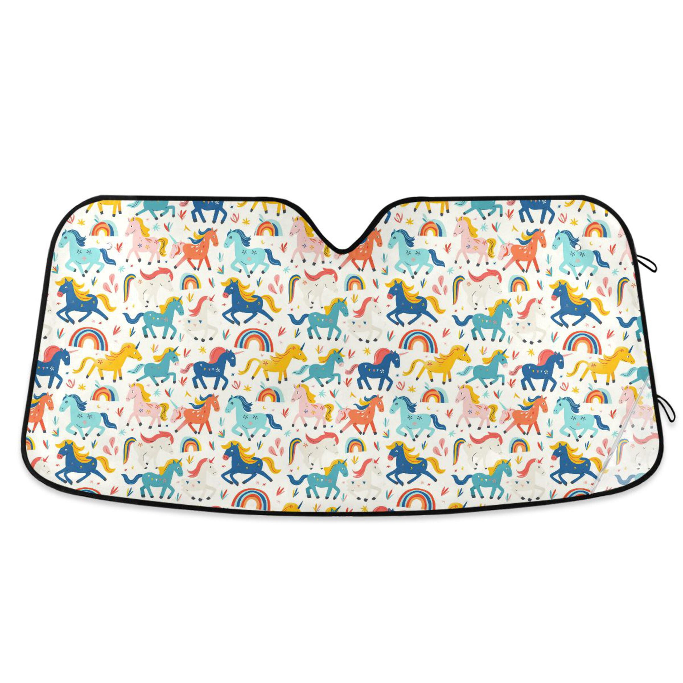 Cartoon Unicorns and Glass Car Windshield Sun Shade Foldable Car Front Window Visor Heat and UV ...