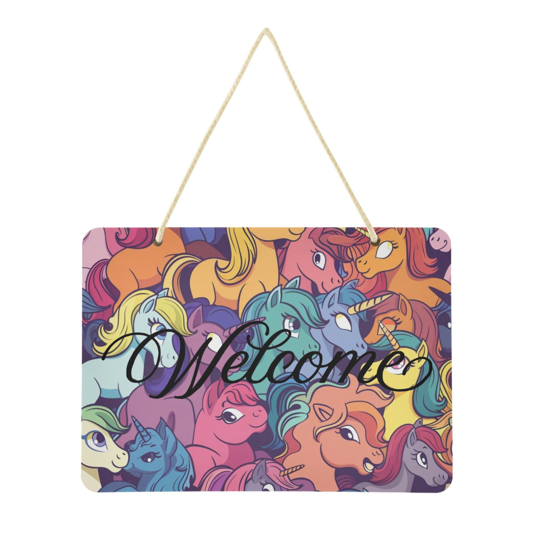Cartoon Unicorns and Horses Welcome Sign Front Door PVC 14x10 inch ...