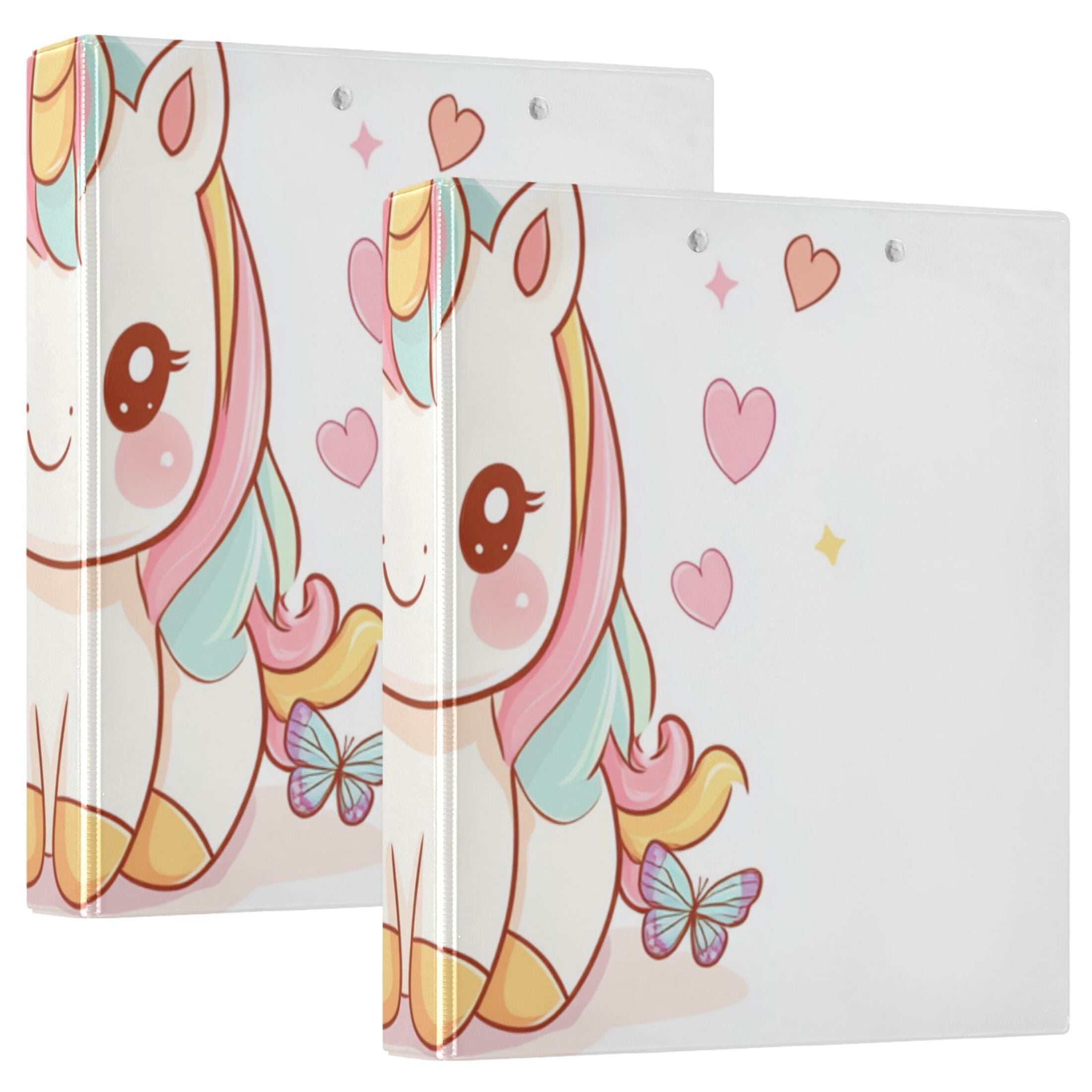 Cartoon Unicorns with Butterflies Hearts Round Ring Binder 3 Rings 1.5 ...