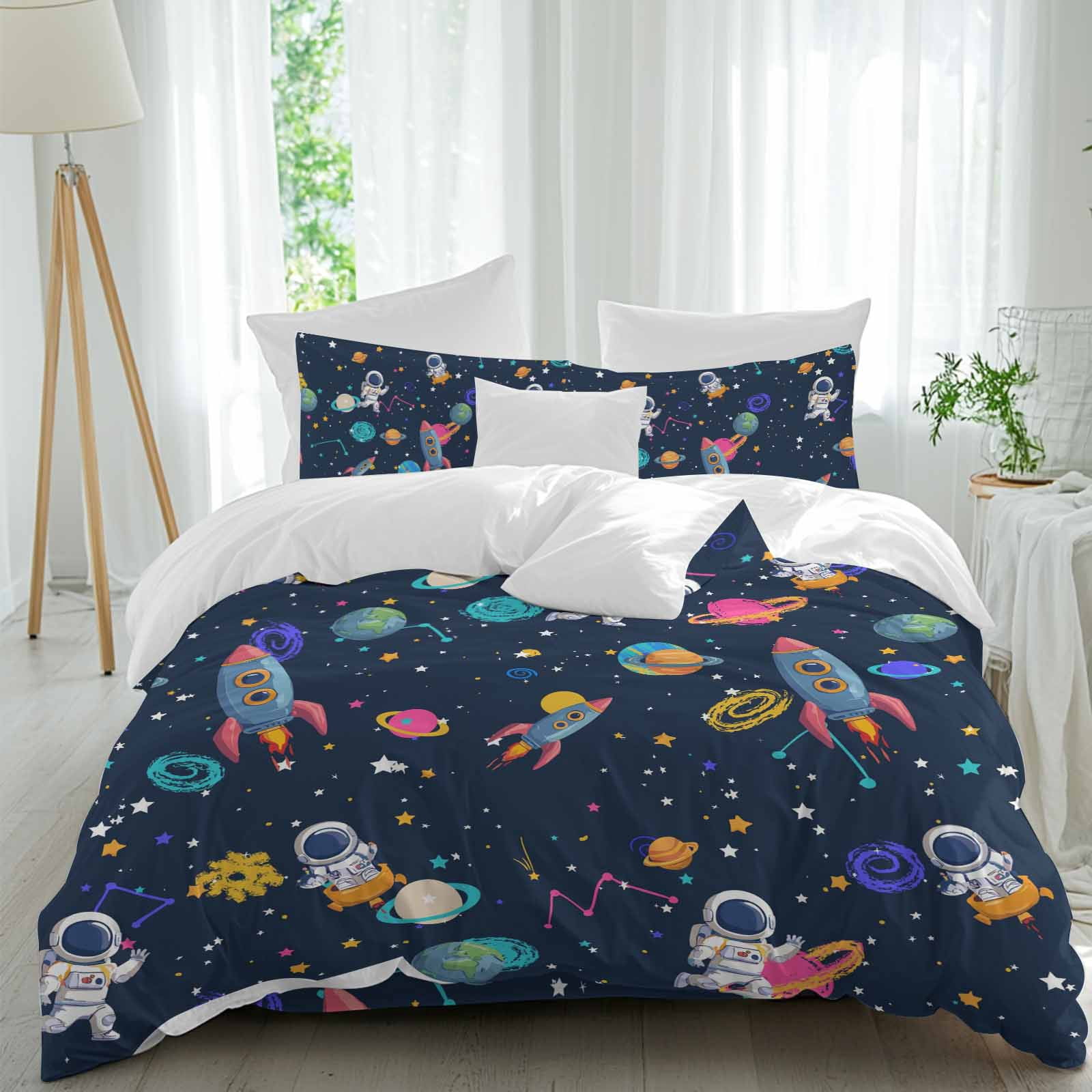 Cartoon Universe Space Comforter Set Queen Size, Watercolor Earth ...