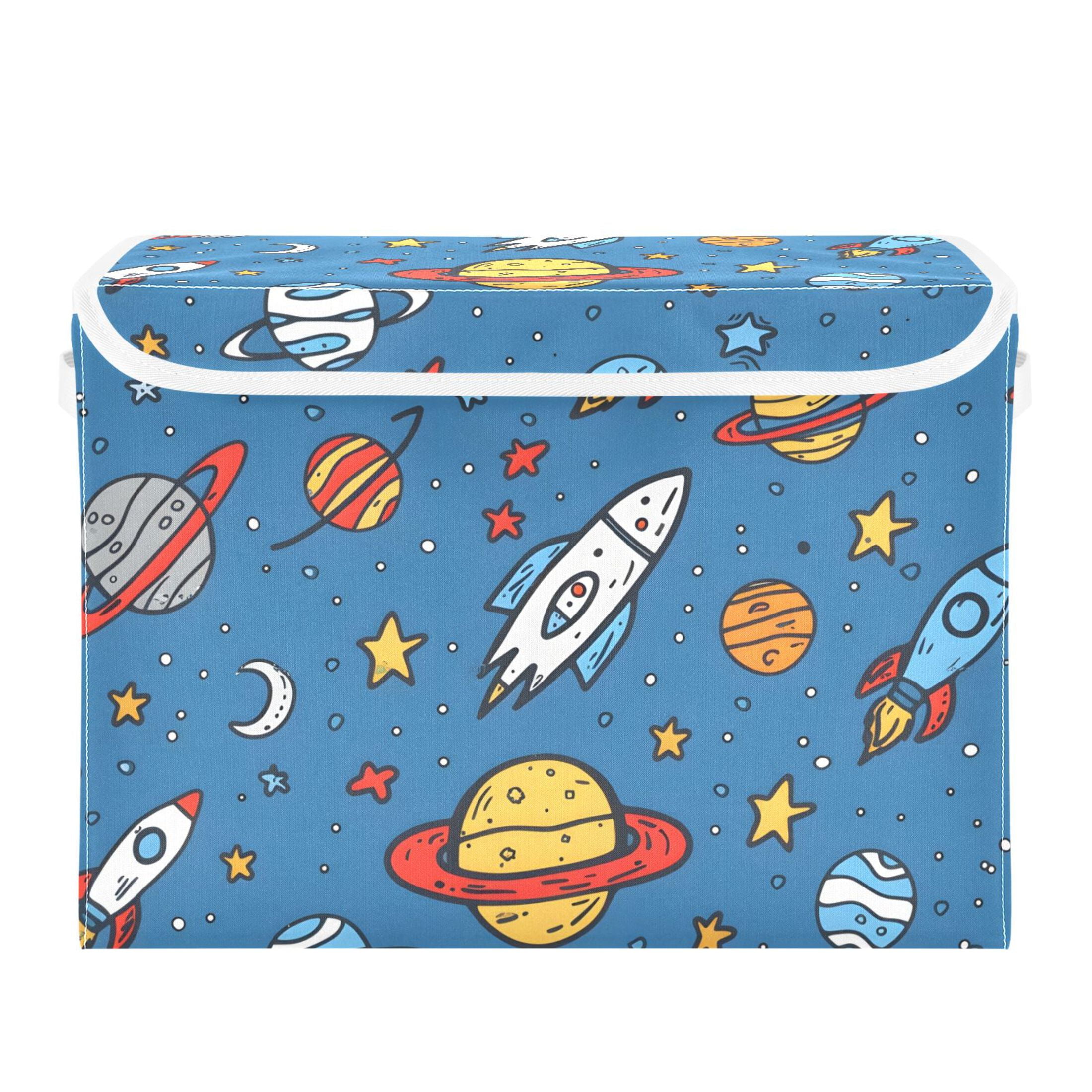 Cartoon Universe Stars Planets Spaceships Foldable Storage Bin with Lid ...