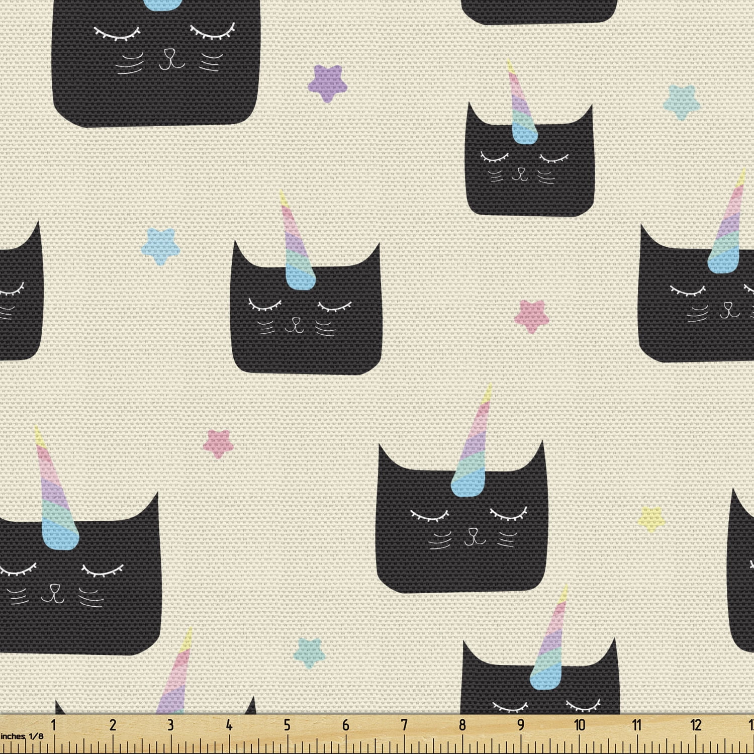 Ambesonne Cartoon Fabric by the Yard Upholstery, Unicorn Cats Pattern ...
