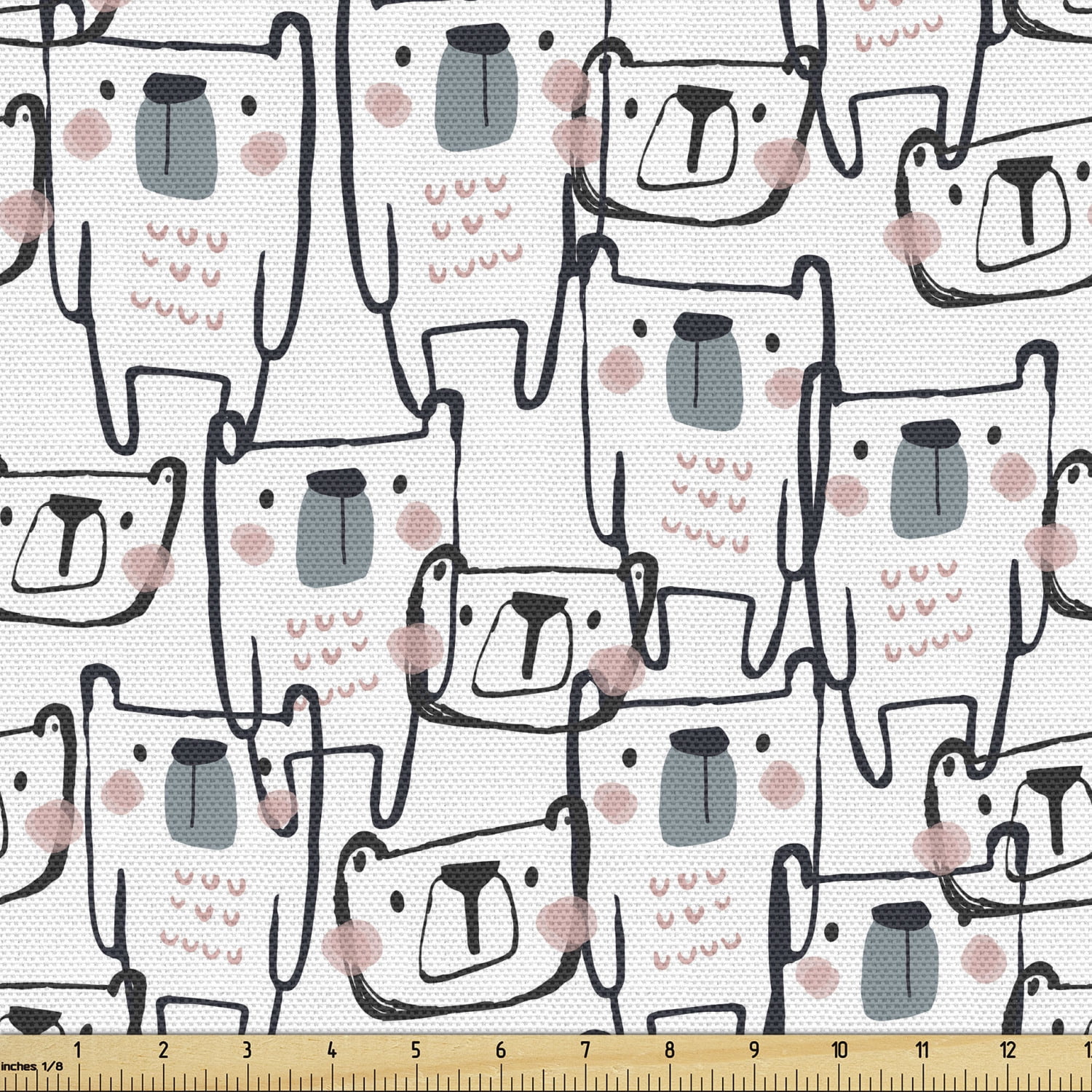 Ambesonne Cartoon Fabric by the Yard Upholstery, Bear Animal, 2 Yards ...