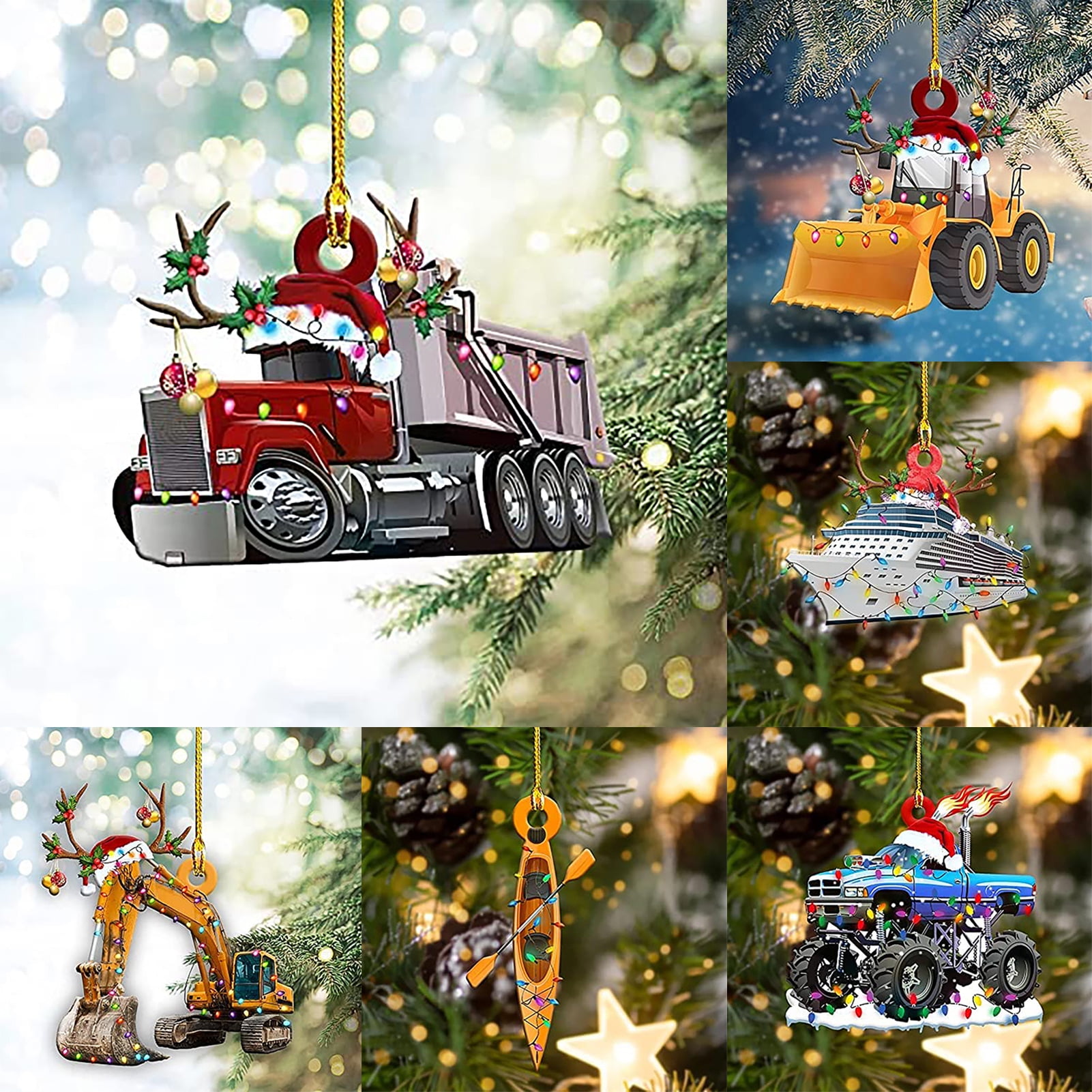 Cartoon Vehicles Christmas Pendant, Weather-Proof Wooden Hanging Cars ...