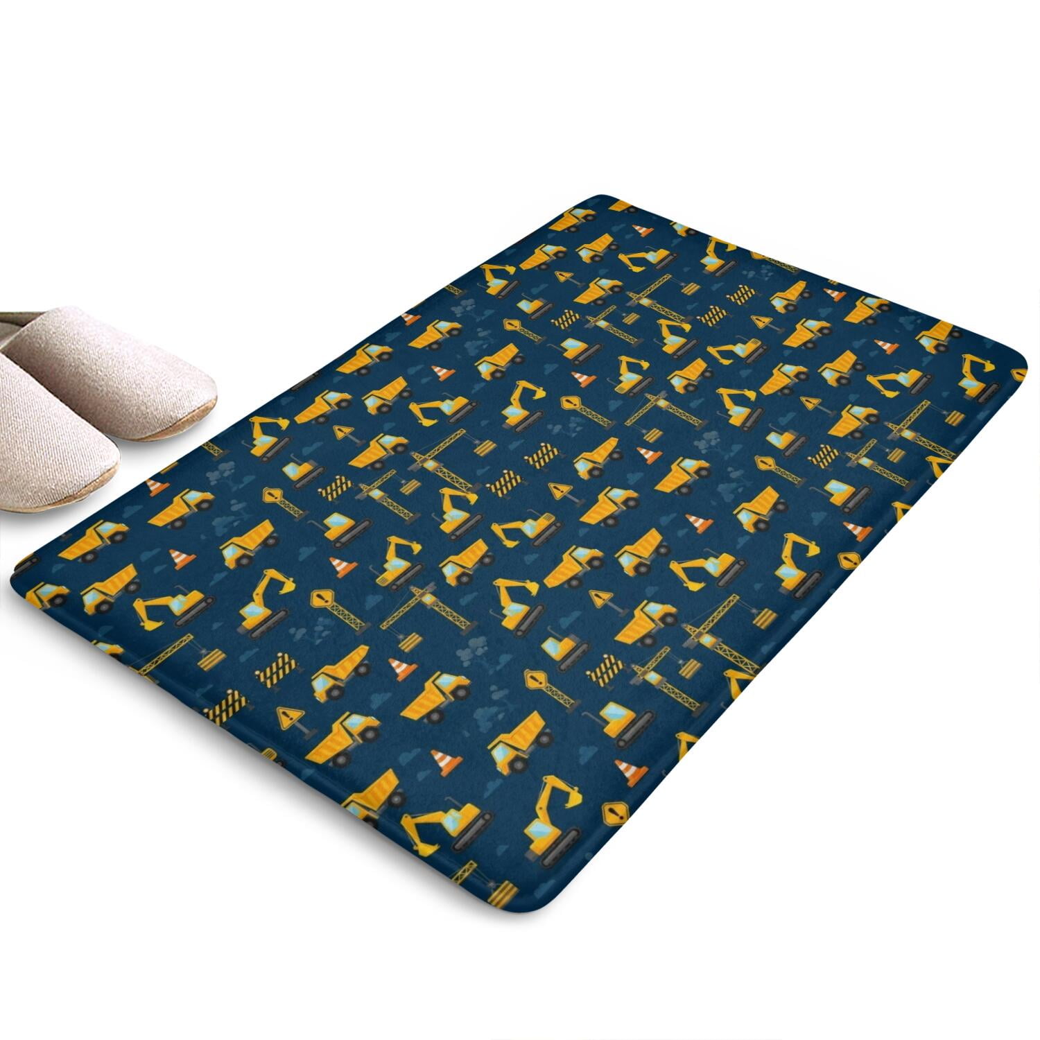 Cartoon Vehicles Cranes Dark Blue Flannel Non Slip Door Rugs,Washable ...