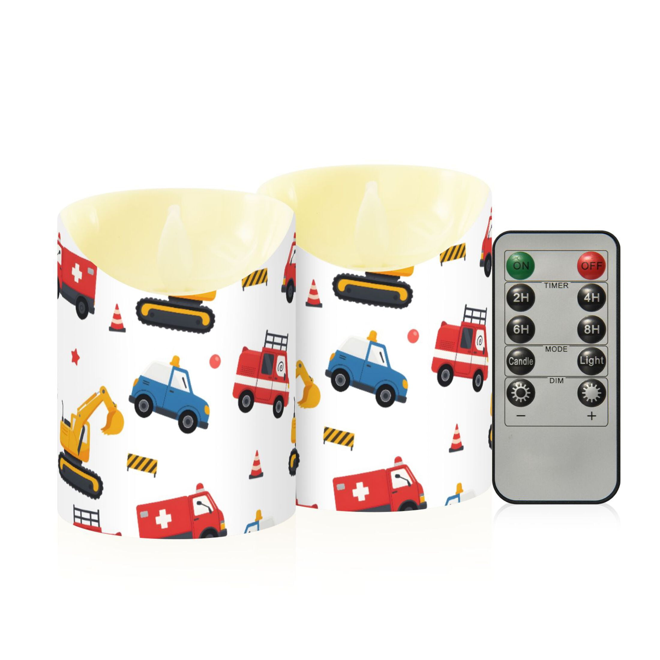 Cartoon Vehicles Flameless Candles 2 PCS with Remote Realistic Moving ...