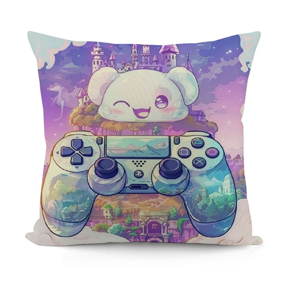 Cartoon Video Game Ghost Throw Pillow Covers Pink Purple Flowers ...