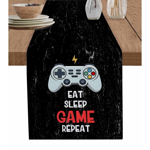 Cartoon Video Games Burlap Cotton Table Runner 13x90 Inches Long, Black ...