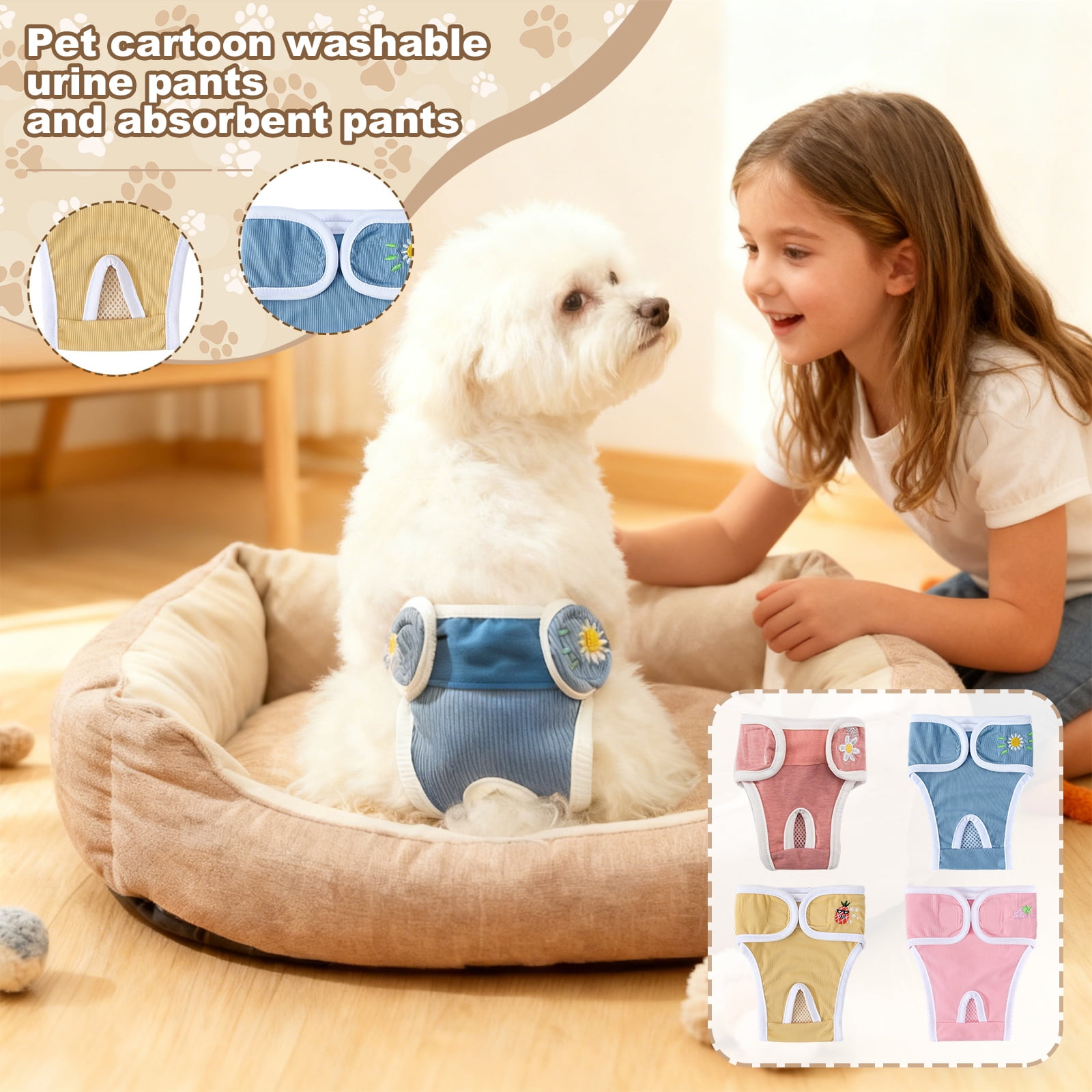 Cartoon Washable Dog Diaper for Female Dogs, Polite -Harassment Pull-Up ...