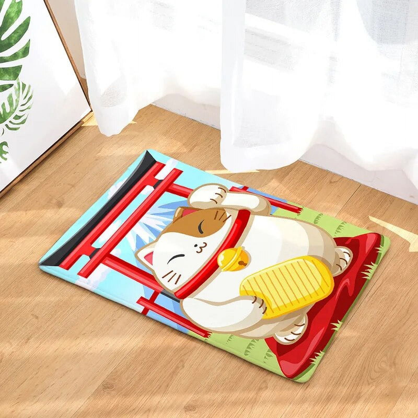 Cartoon Water-absorb Floor Bath Mat Cats Toilet Room Flannel Anti-slip ...
