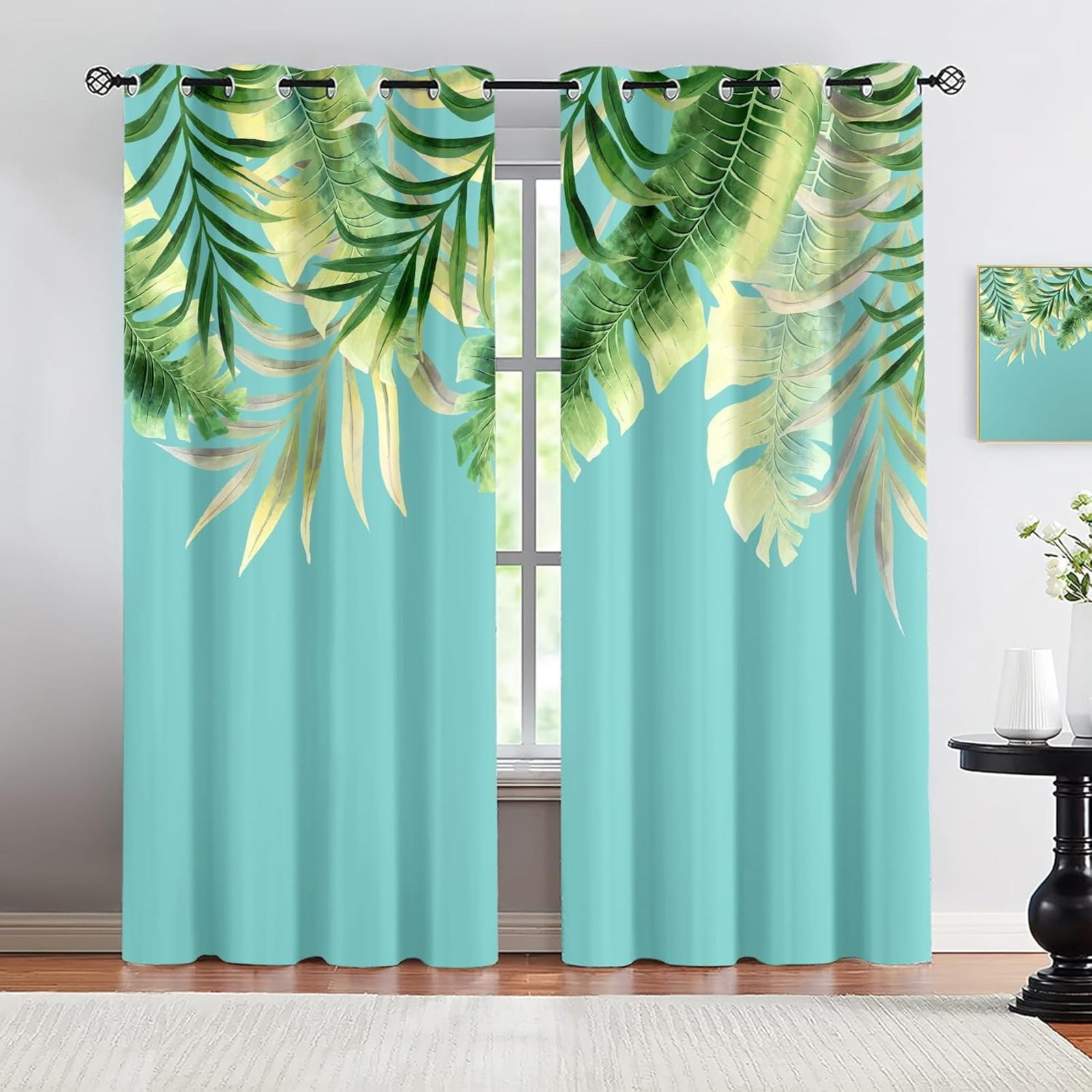 Cartoon Watercolor Palm Leaf Curtains For Bedroom Living Room, Tropical ...