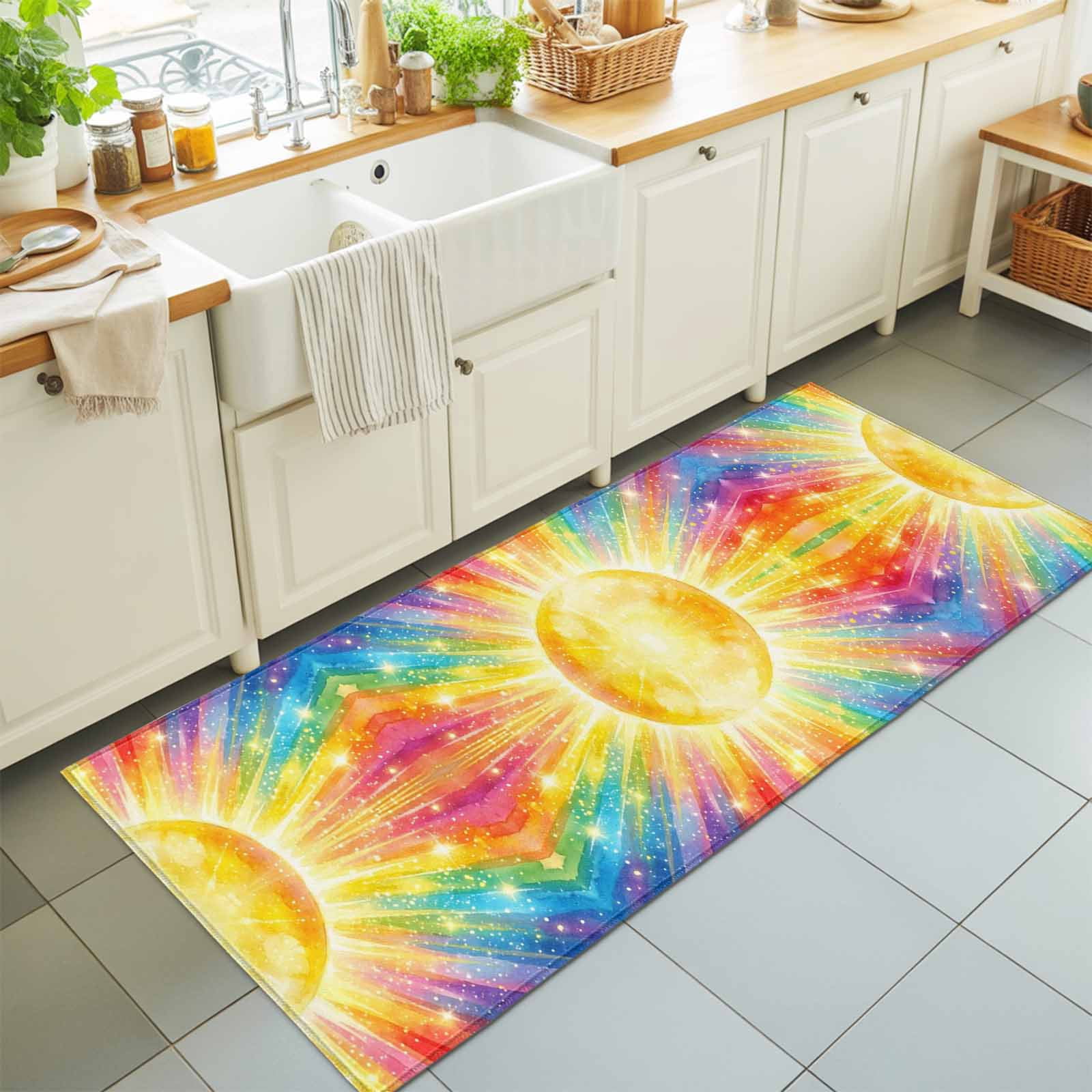 Cartoon Watercolor Sun Colorful Rectangle Area Rug 2x6ft,Living Room ...